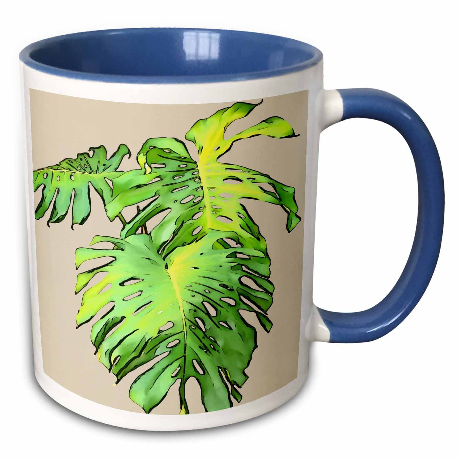 3drose, Monstera Leaves Artistic Vector Cut Out, 15oz Two-tone Blue Mug ...