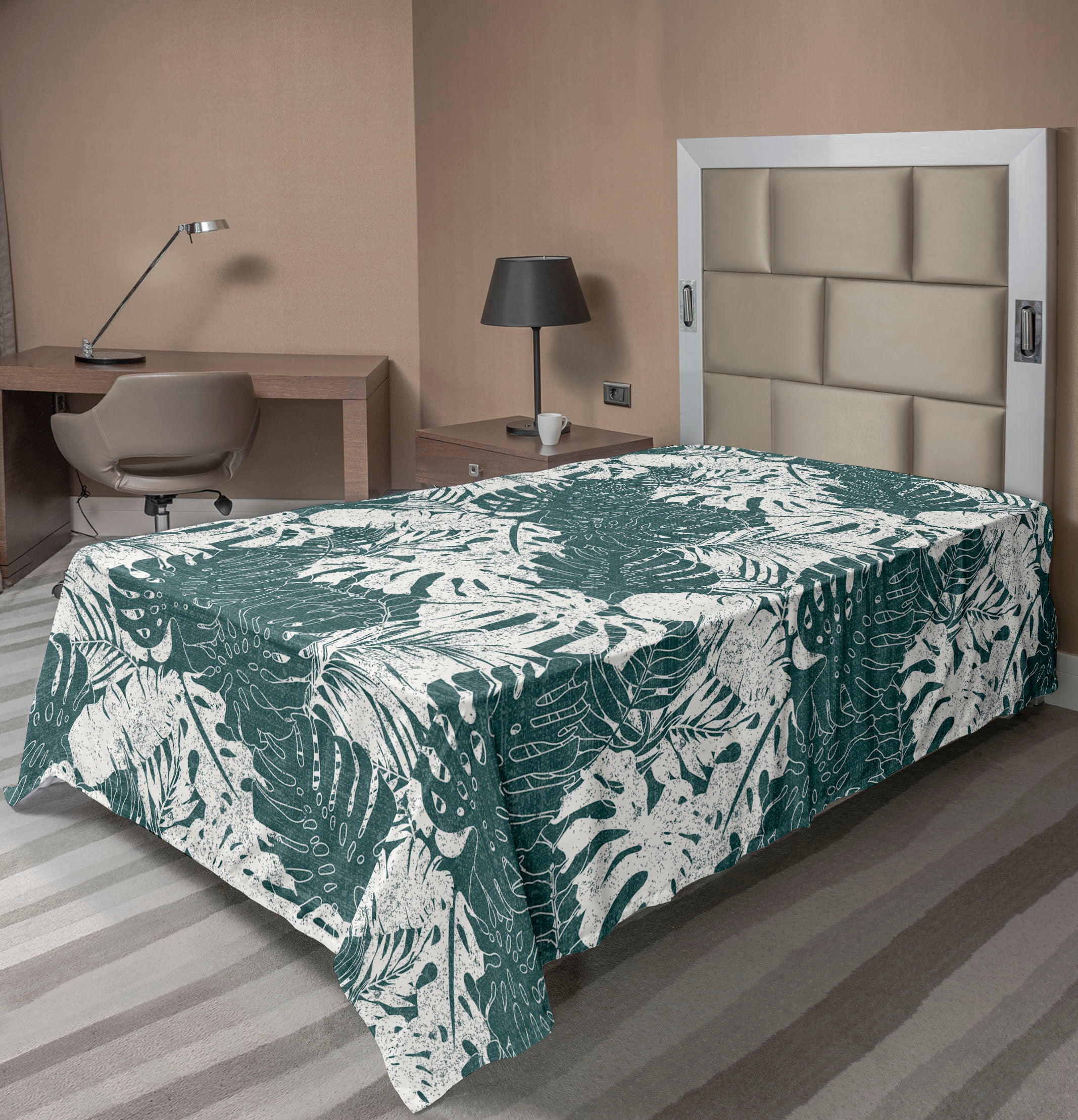 Monstera Leaves Flat Sheet, Tropical Design Grunge Palm Tree Leaf ...