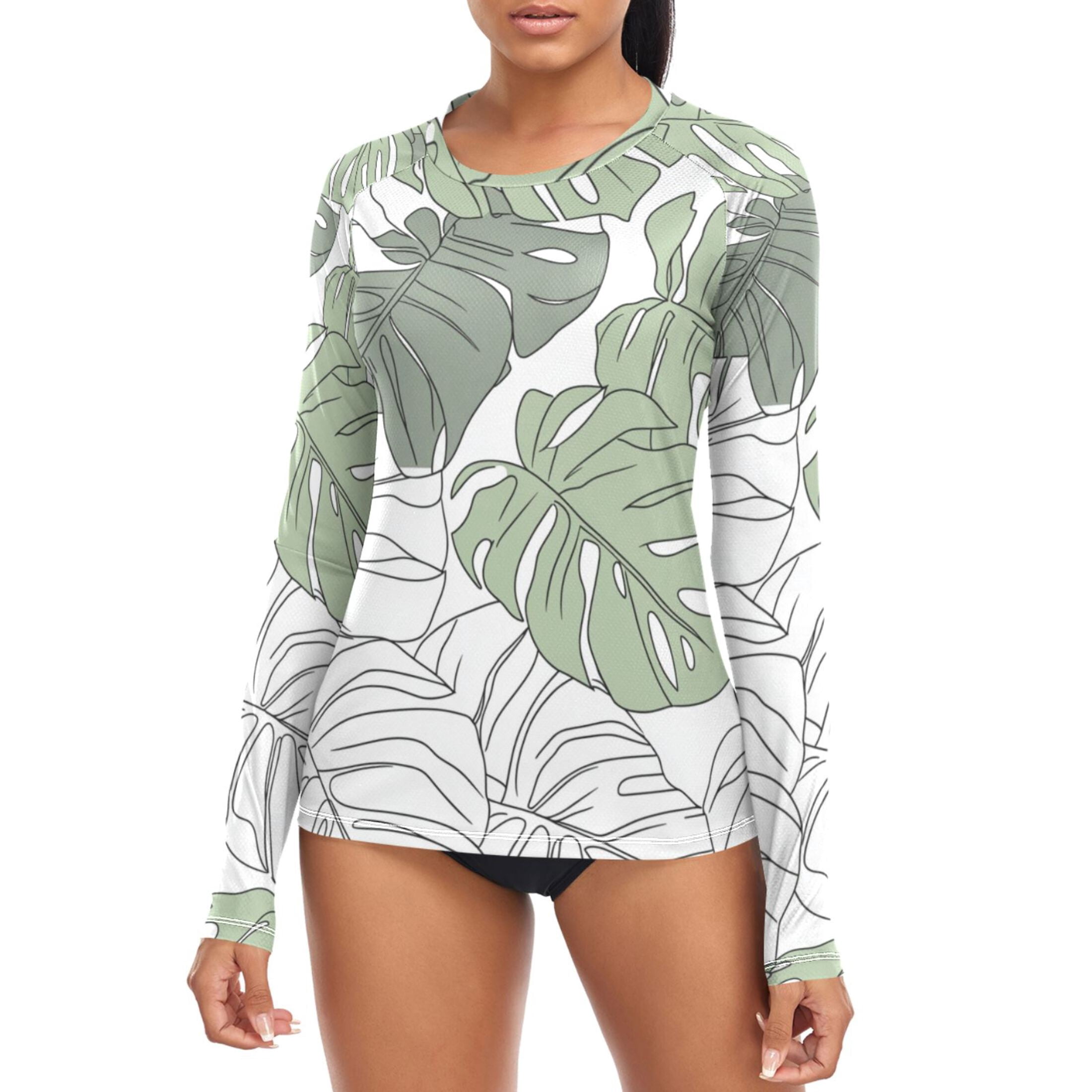 Monstera Leaves Hand Painted Women's Rash Guard Shirts UPF 50+ Sun ...