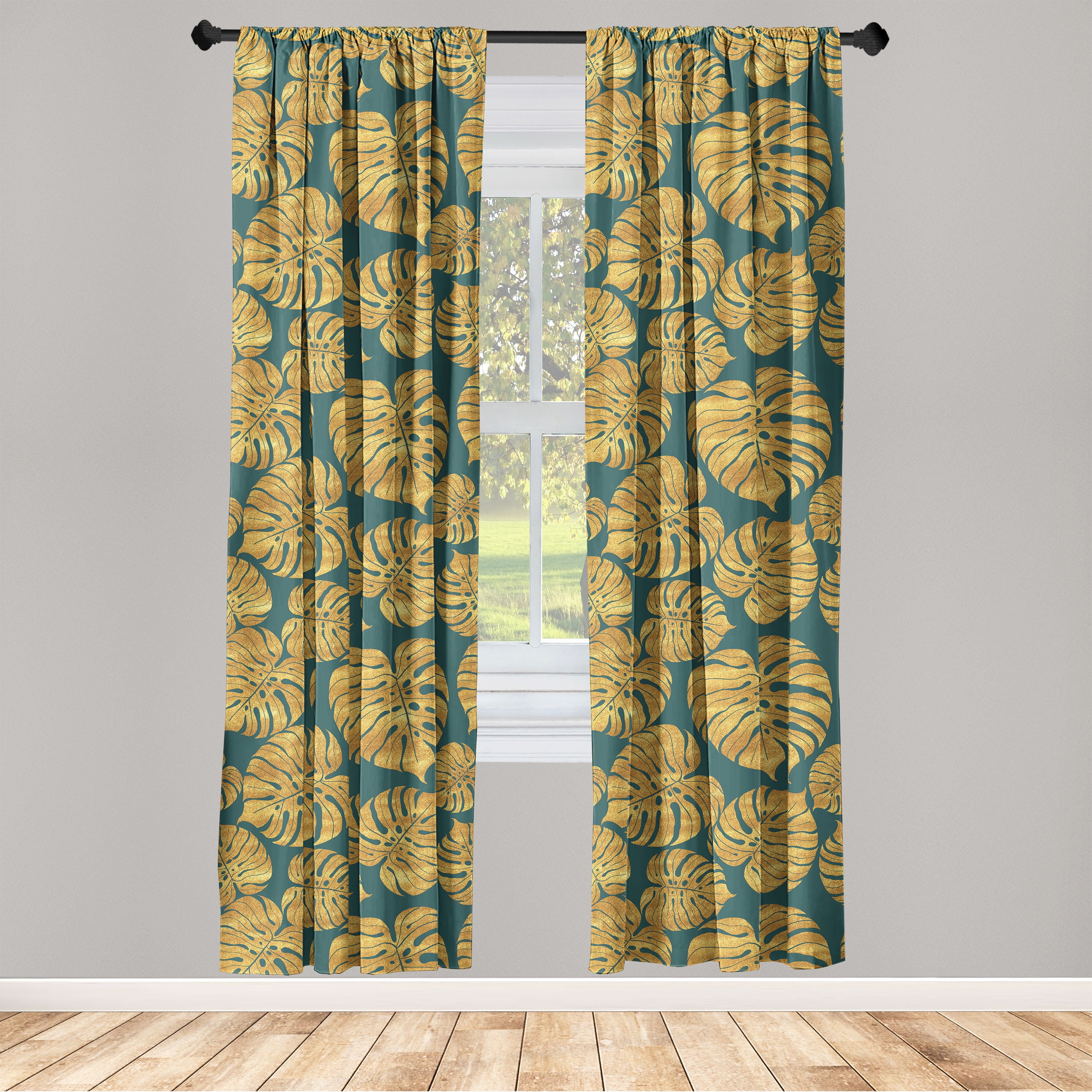 Monstera Leaves Window Curtains, Tropical Inspiration Exotics Leafy ...