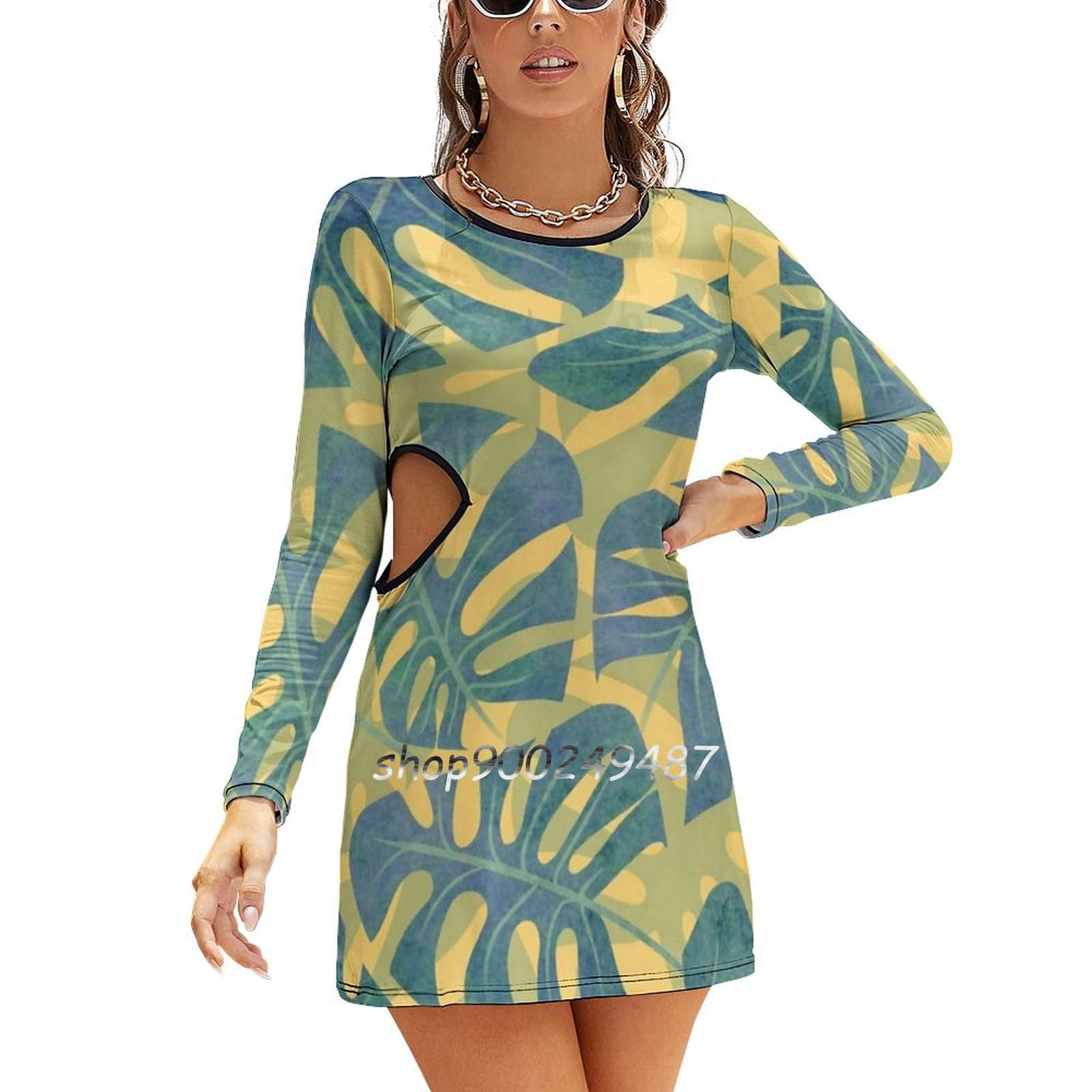 Monstera Maze. Flare Dress Square Neck Dress Elegant Female Fashion ...