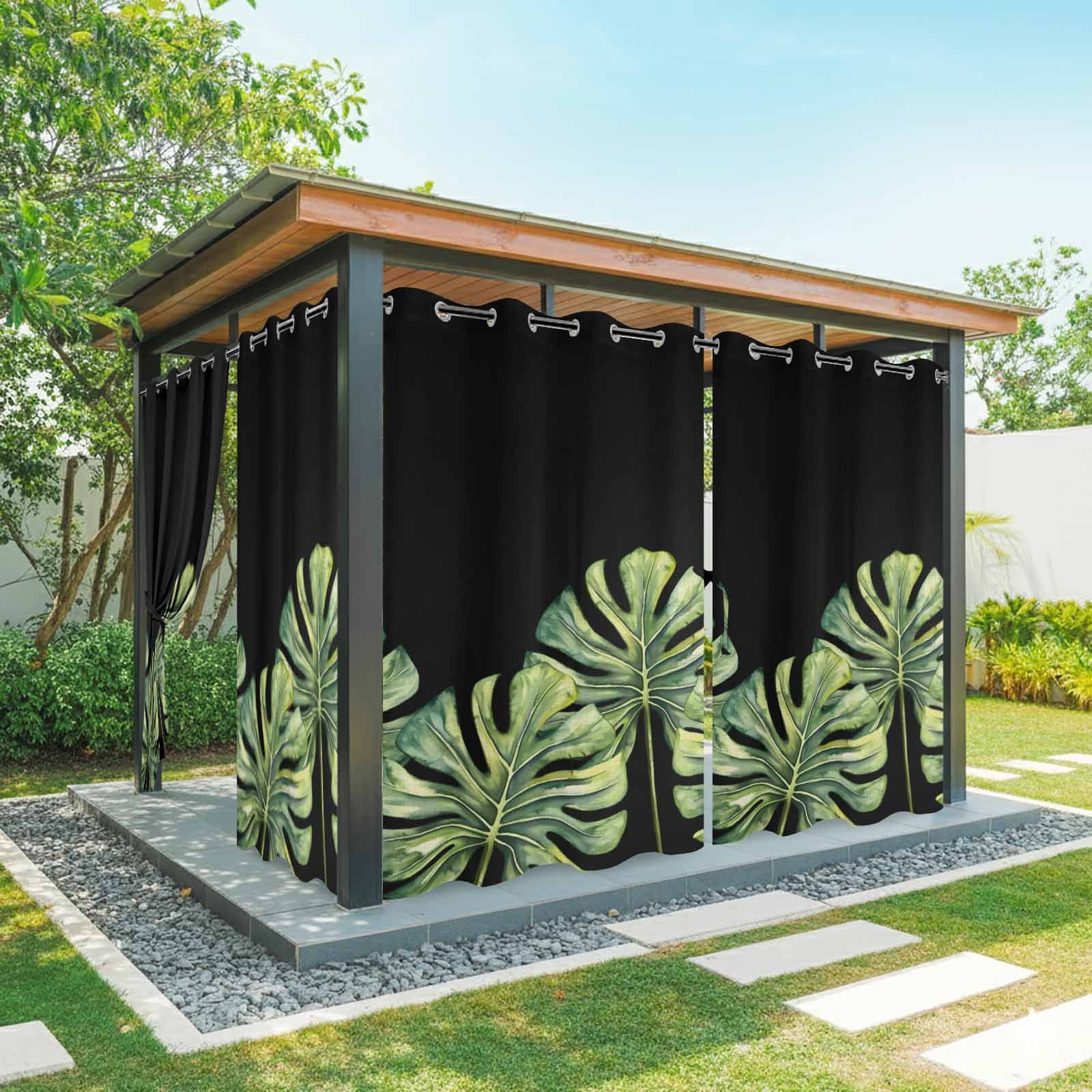 Monstera Outdoor Curtains for Patio Waterproof, Green Tropical Leaf ...