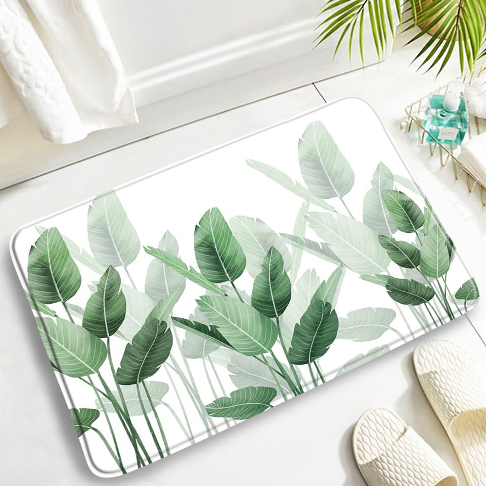 Monstera Palm Leaves Bath Mats Tropical Watercolor Plants Leaf Door Mat ...