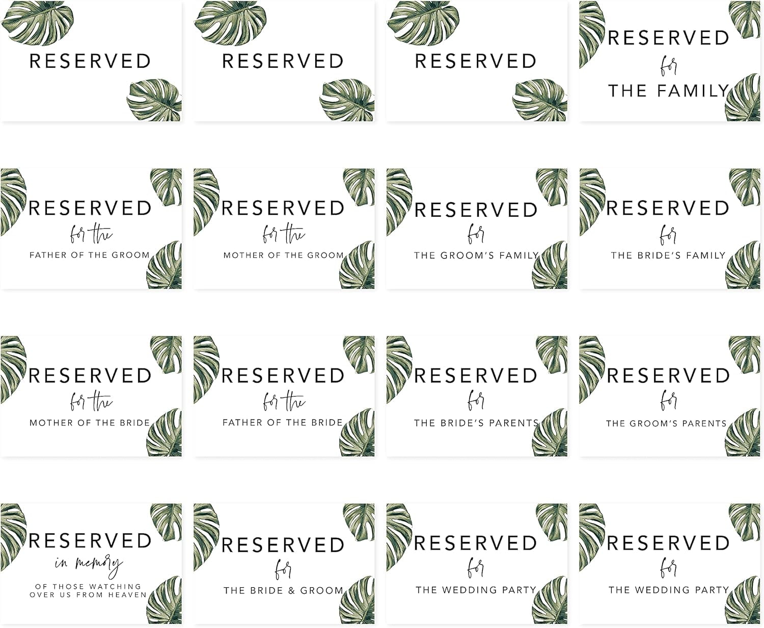 Monstera Palm Leaves Table Reserved Signs for Wedding Reception ...