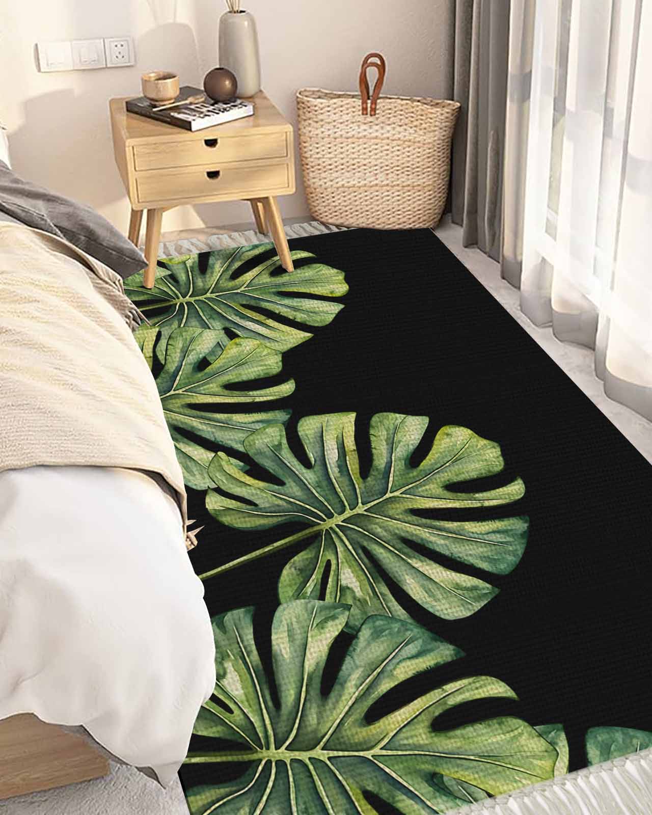 Monstera Runner Rug for Hallway 4x6ft, Green Tropical Leaf Washable ...