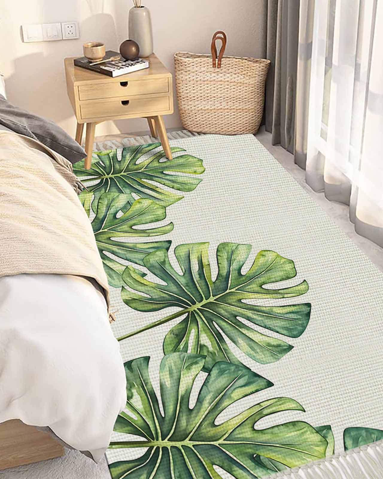 Monstera Runner Rug for Hallway 4x6ft, Green Tropical Leaf Washable ...