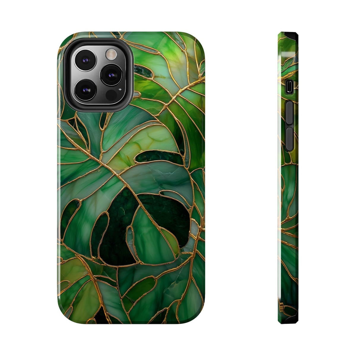 Monstera Stained Glass Green Houseplant Phone Case with iPhone 17 to 11 ...