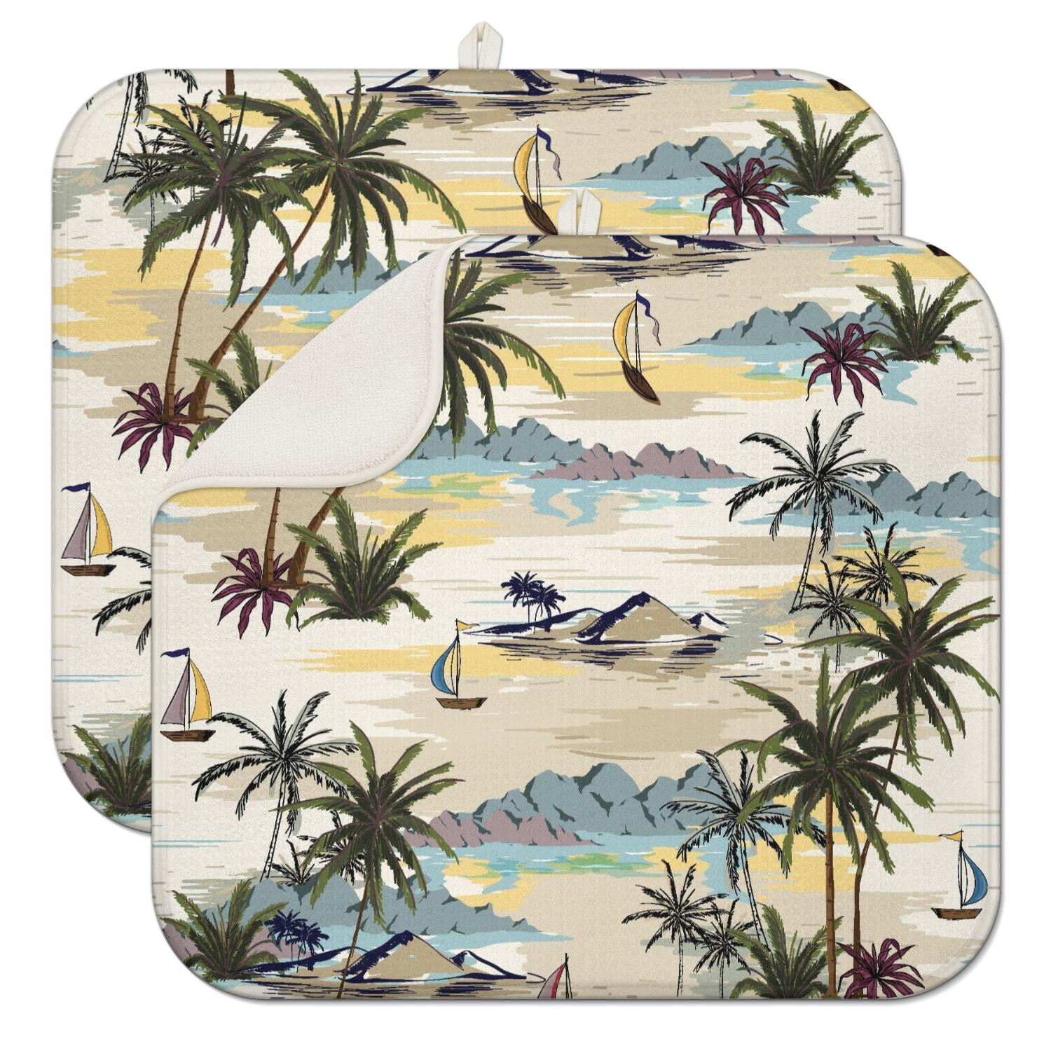 Monstera Tropical Floral Dish Drying Mat – Hawaiian Print and Botanical ...