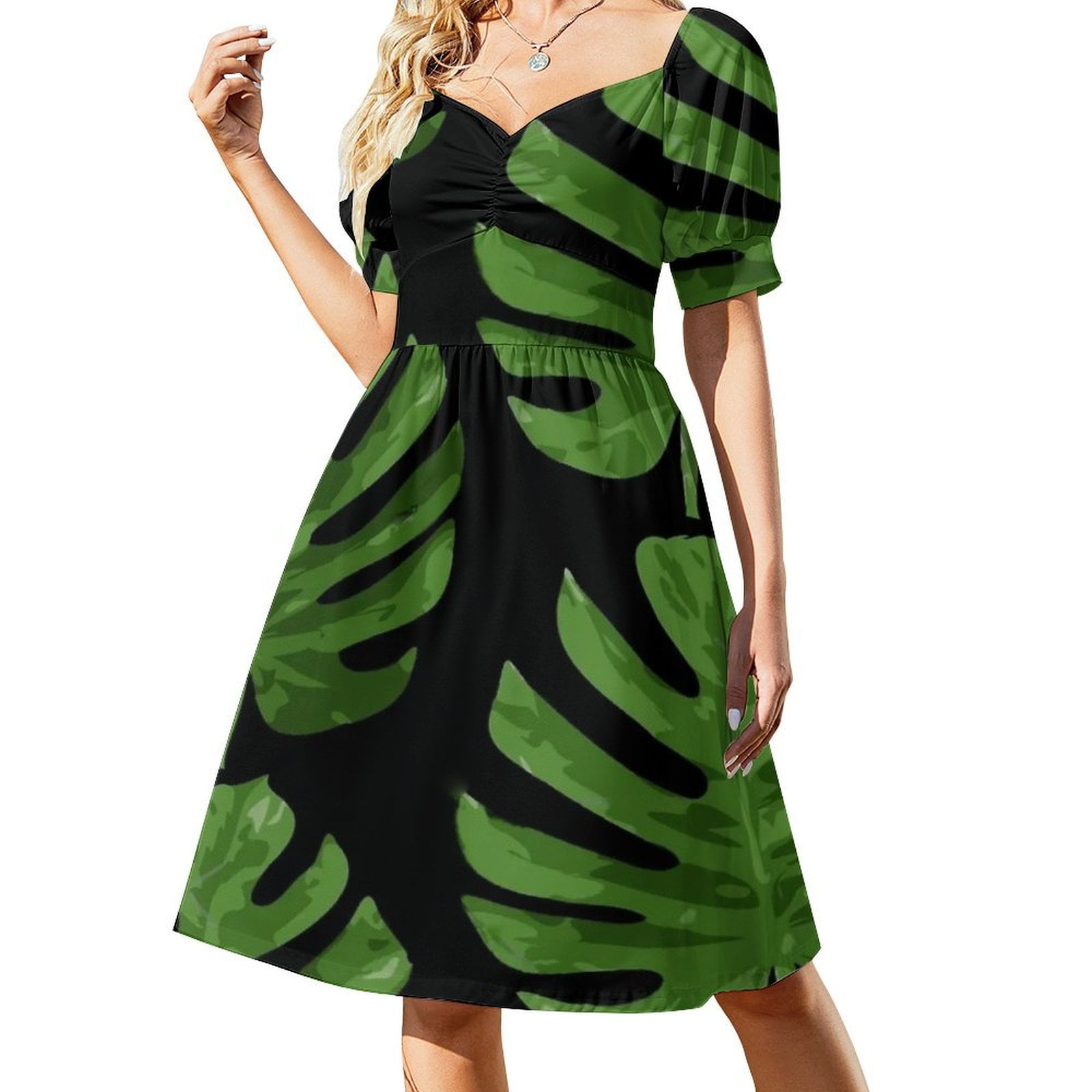 Monstera Tropical Plant Short Sleeve Dress Clothes Women's Summer Dress ...