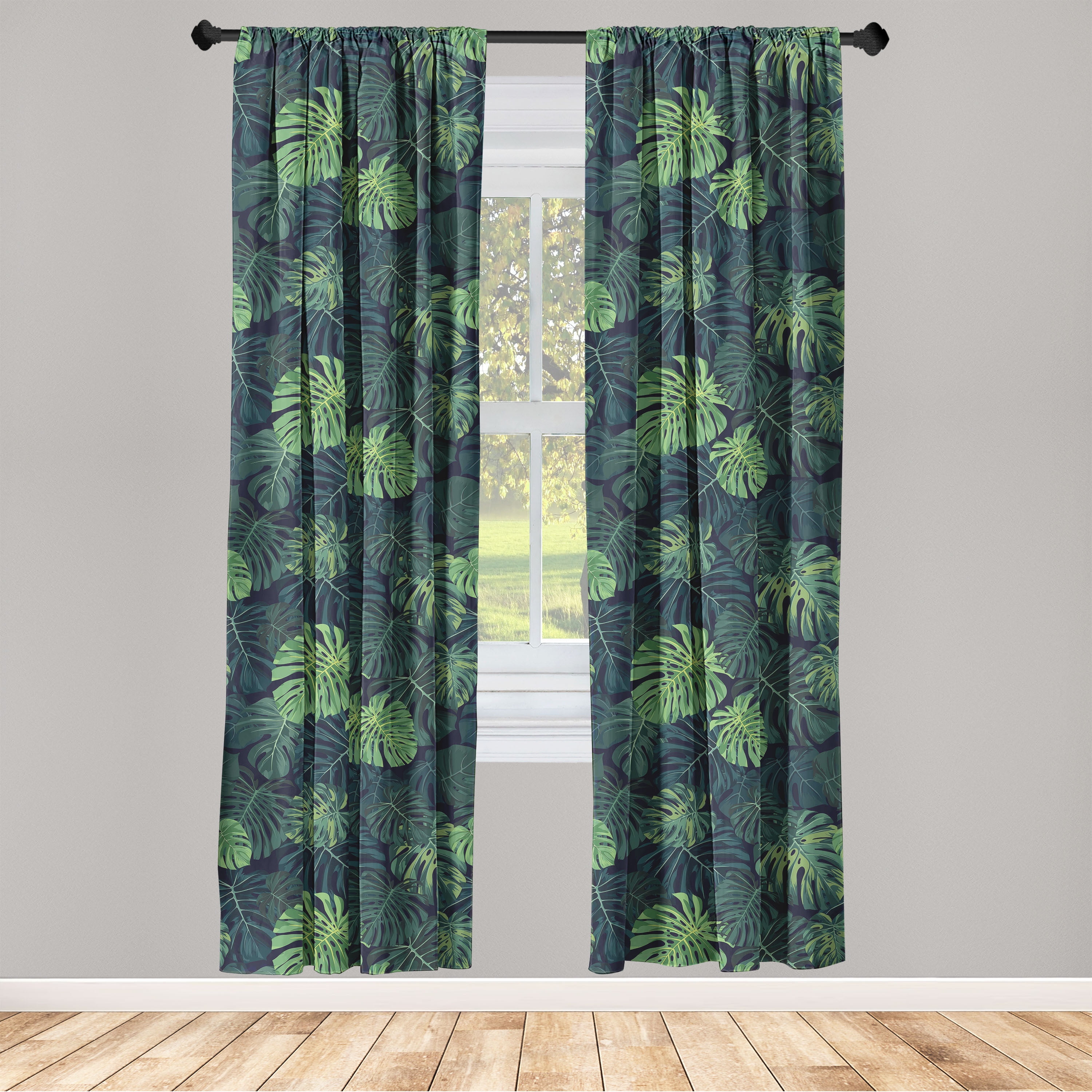 Monstera Window Curtains, Exotic Hawaiian Modern Digital Watercolor ...