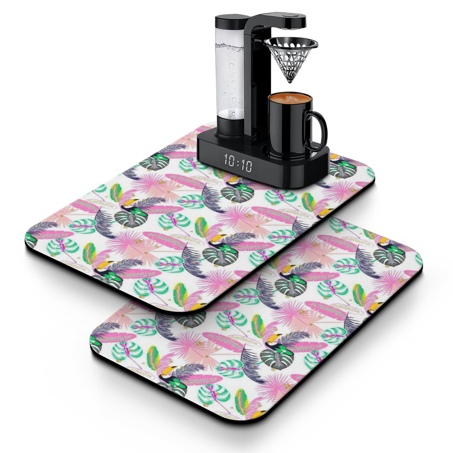 Monstera and Exotic Flowers Kitchen Mat, Tropical Floral Diatom Mud ...