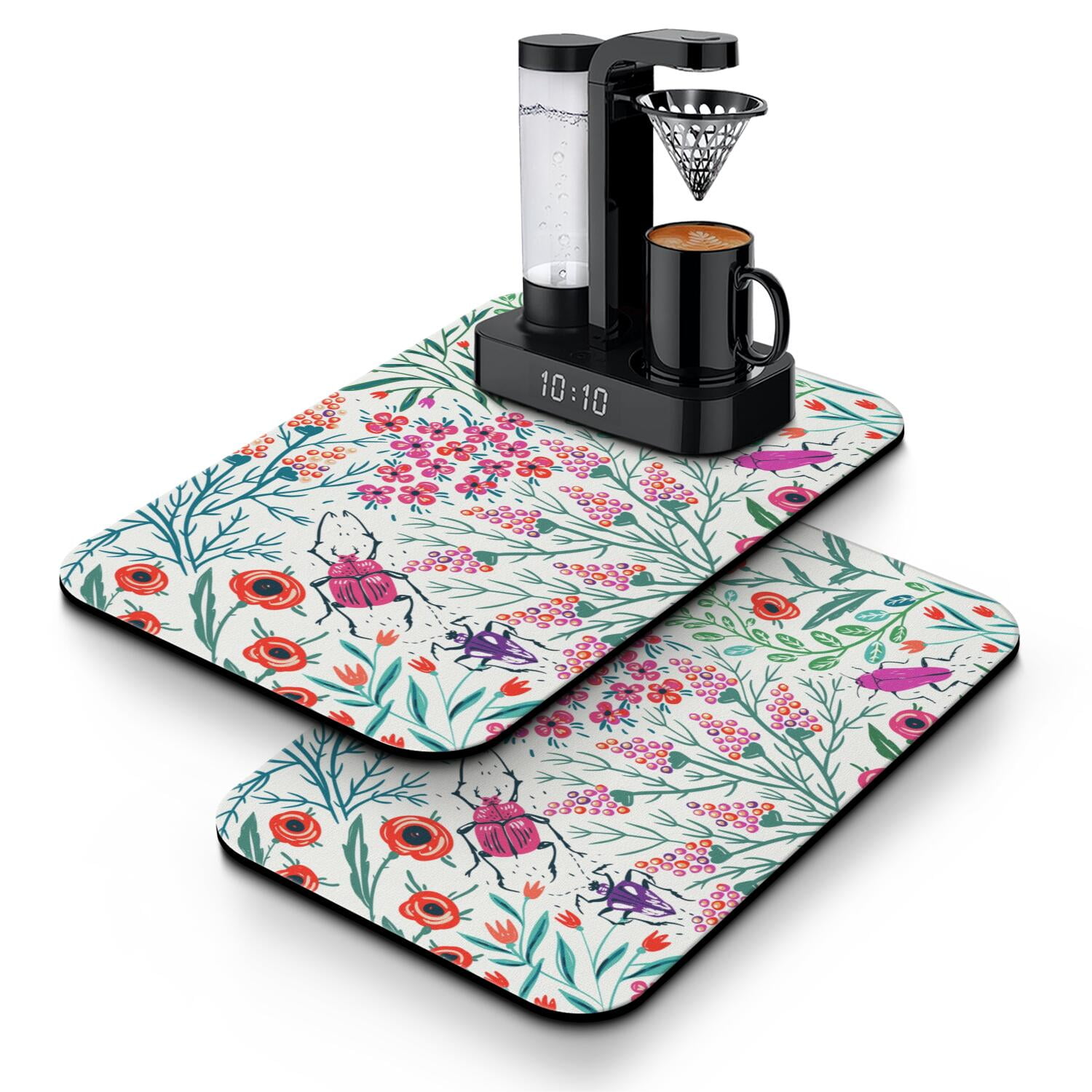 Monstera and Exotic Flowers Kitchen Mat, Tropical Floral Diatom Mud ...