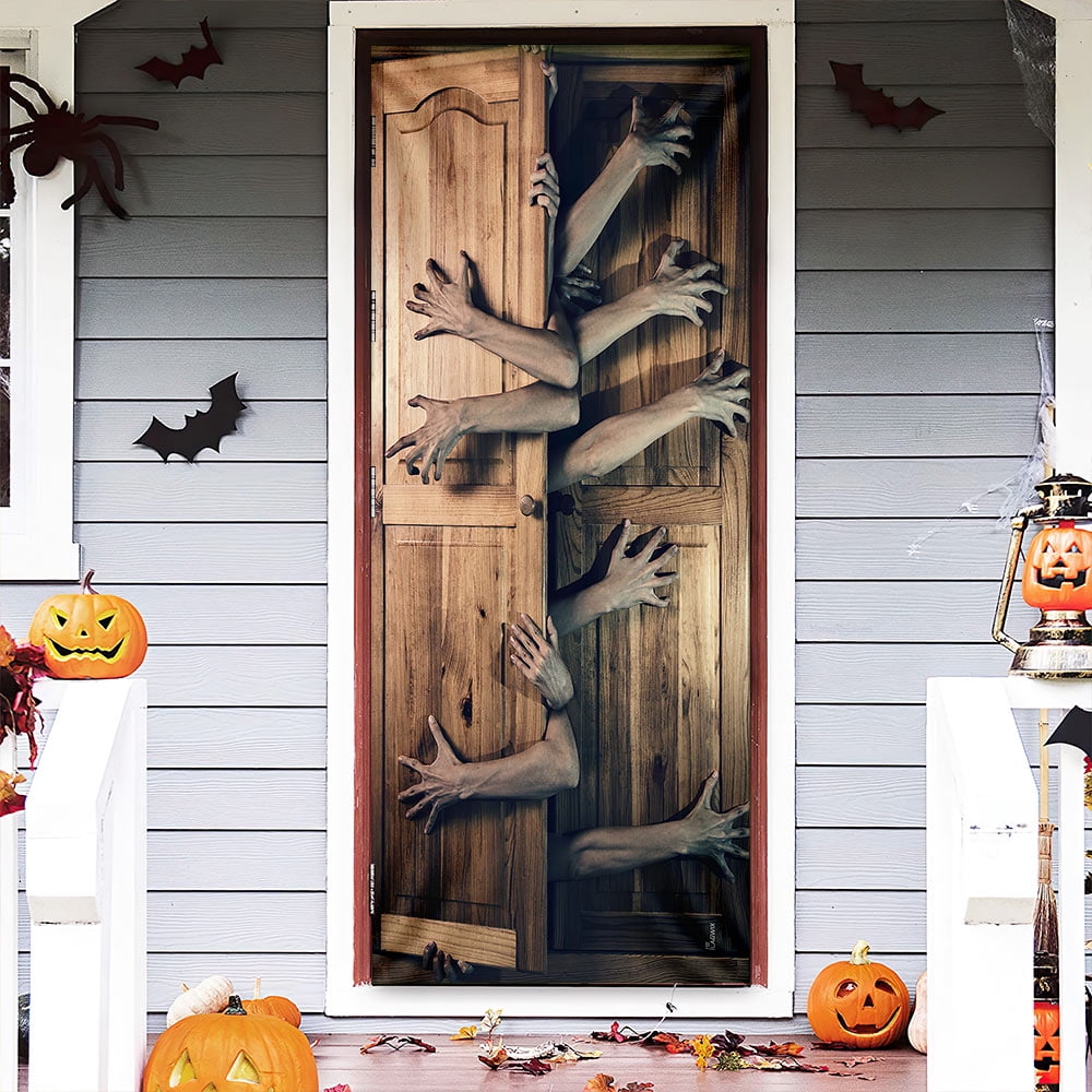 Monsters Behind The Door Halloween Door Cover, Halloween Decorations, TRL1231D - 32" x 80 ...