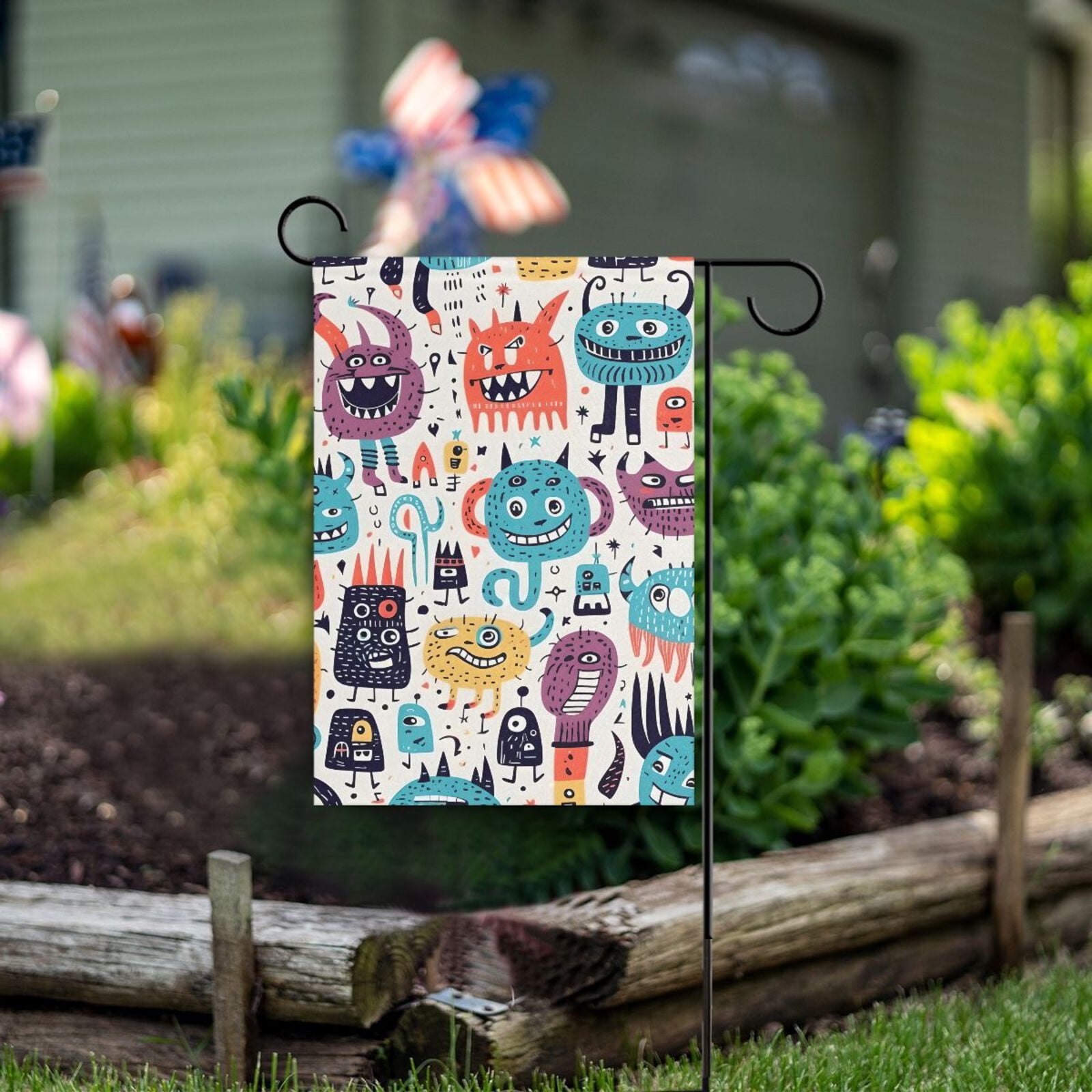 Monsters Blue Garden Flag Double Sided Outdoor Banners for Courtyard ...