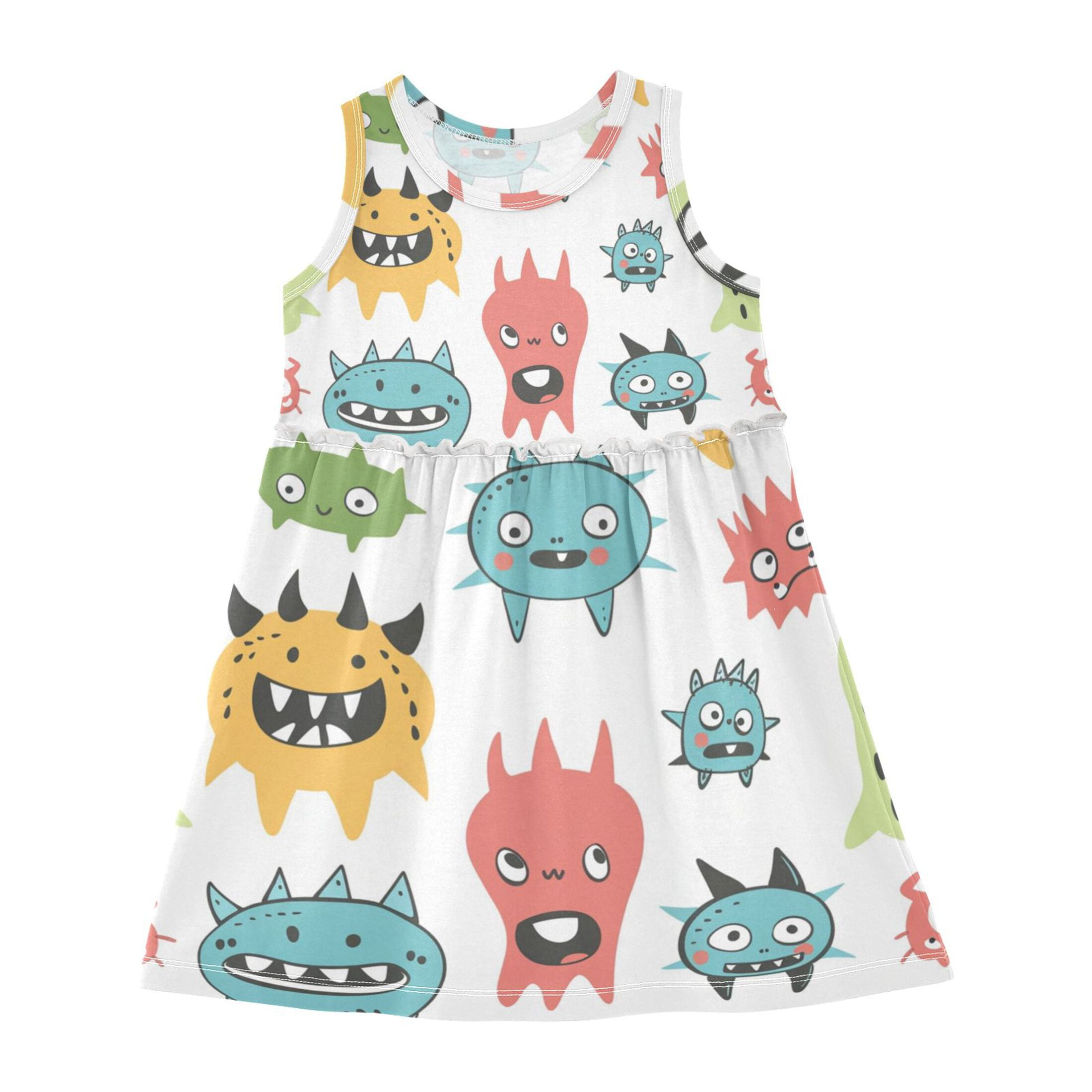 Monsters Cartoon Doodle Girls' Sleeveless Dress A-Line One-Piece Dress ...