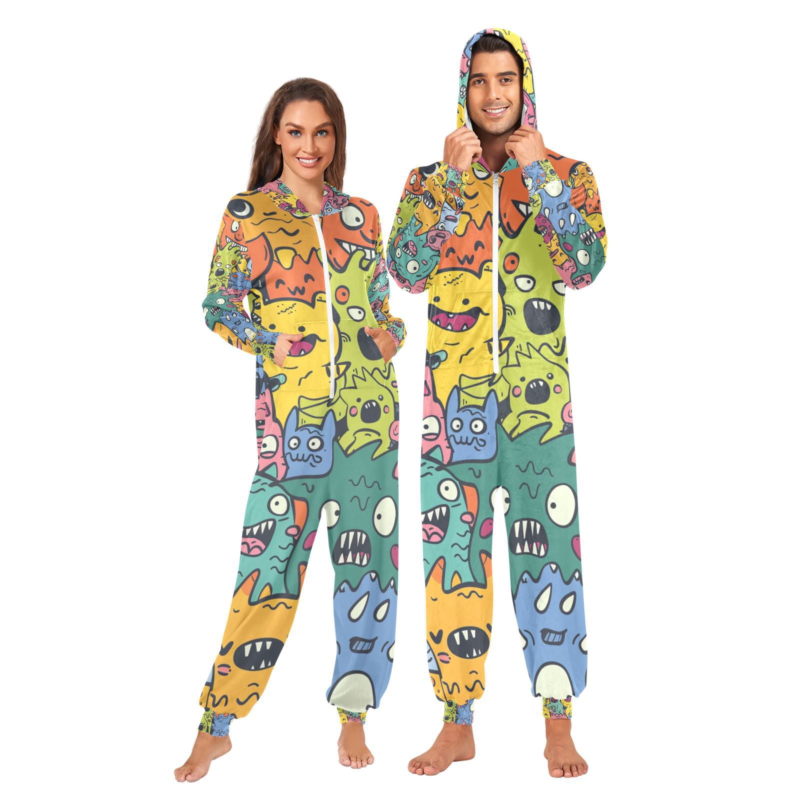 Monsters Doodle Adult Onesie Pajamas Slim Fit Christmas One Piece Suit ...