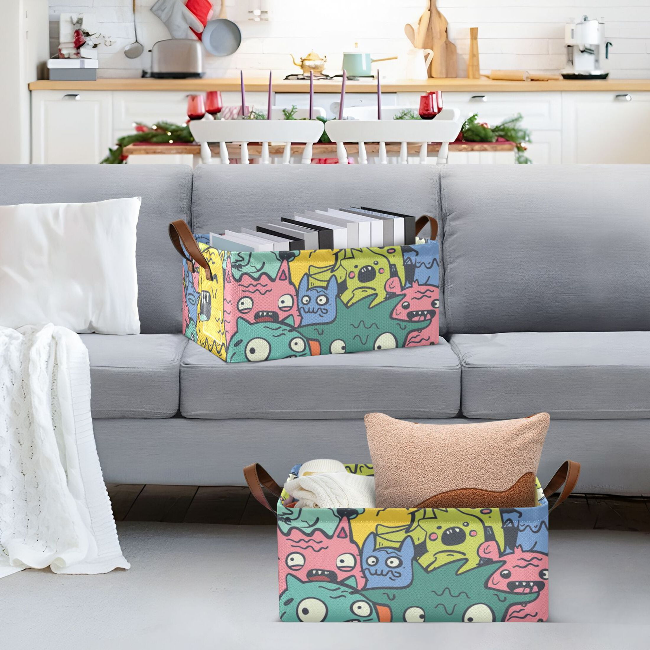 Monsters Doodle Storage Bins with Handles Foldable Storage Baskets for ...