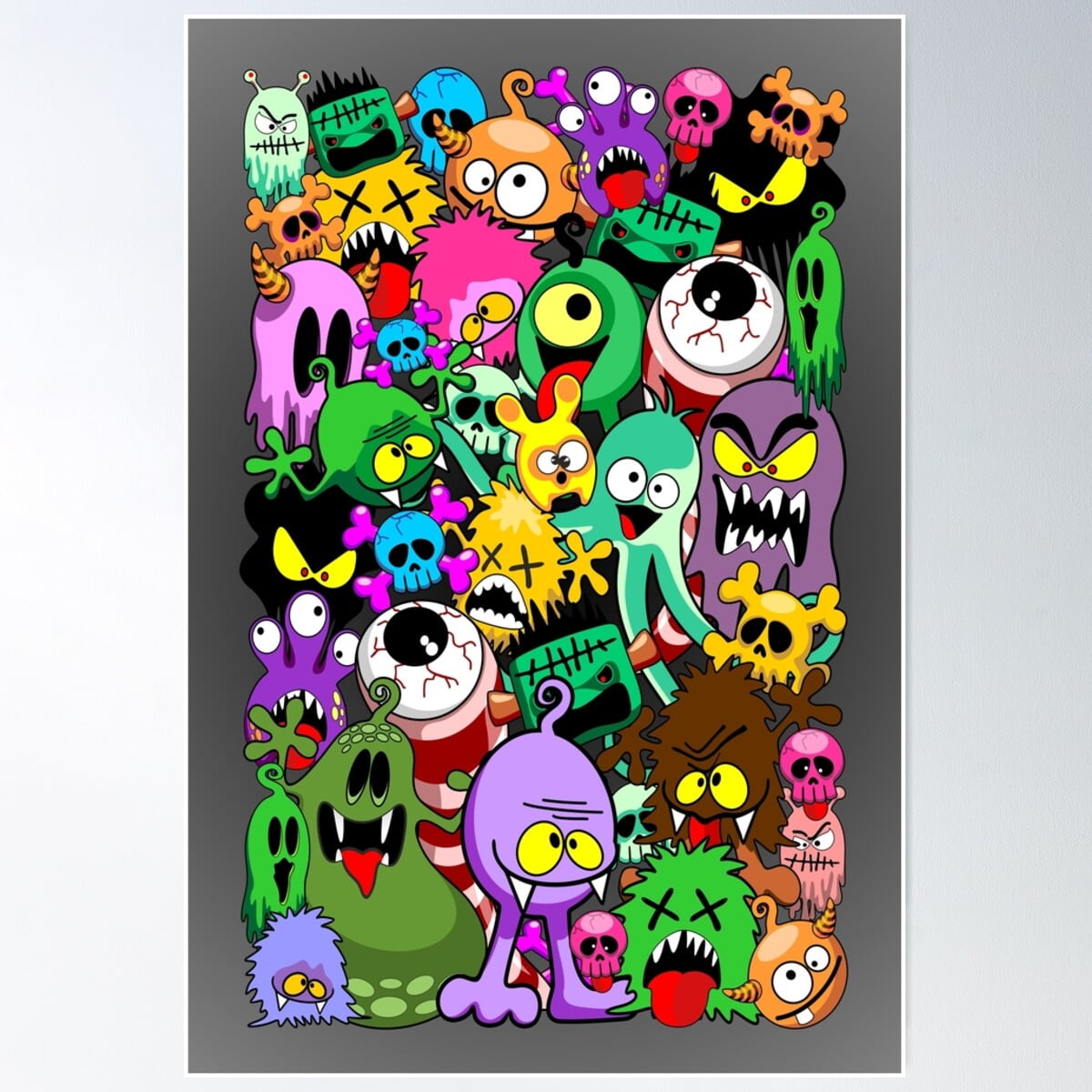 Monsters Doodles Characters Saga Poster Wall Art, Modern Wall Decor For ...