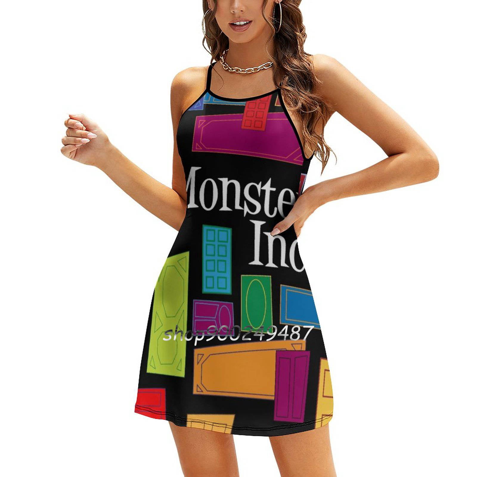 Monsters Inc Square Neck Dress Sweet Summer Dress Women Elegant Halter ...