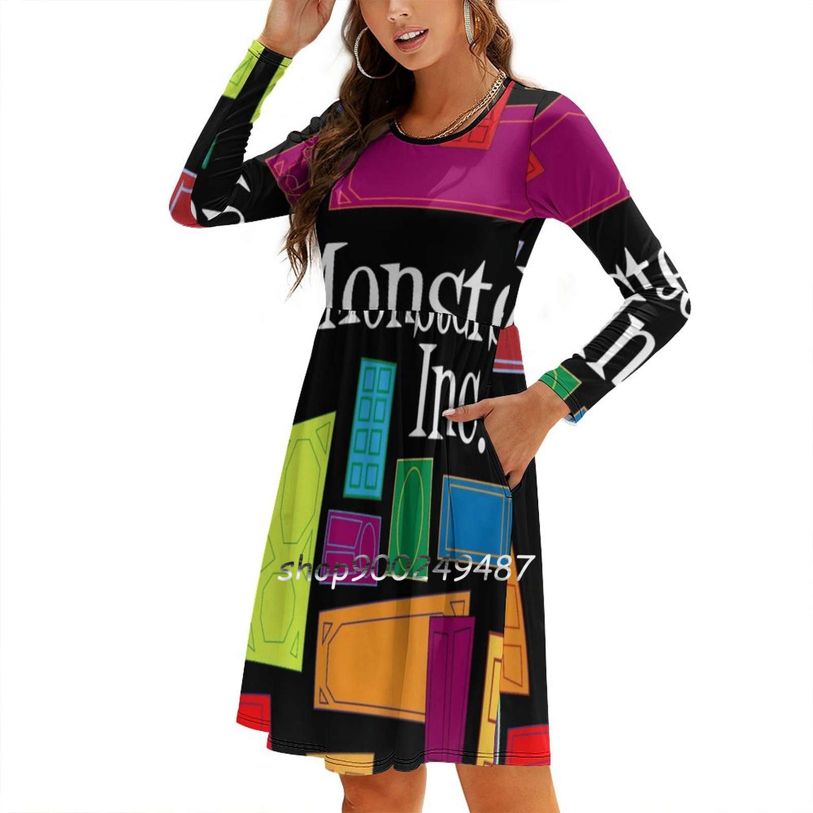 Monsters Inc Square Neck Dress Sweet Summer Dress Women Elegant Halter ...