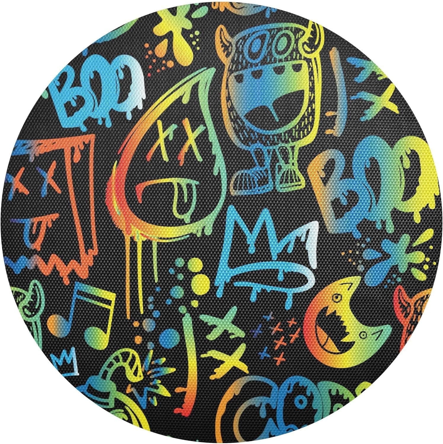 Monsters Slogans Graffiti Pattern Round Placemat Set of 4, Non-Slip ...