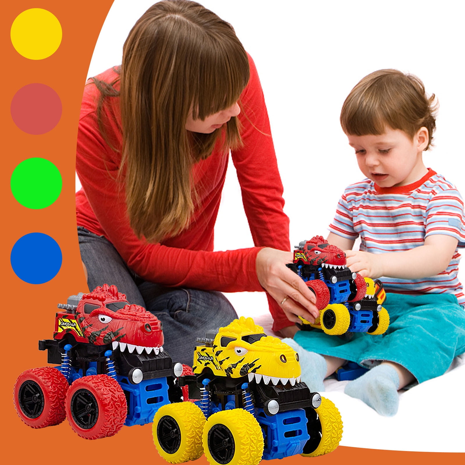 Monsters Truck Toys, 4 Wheels Drive Friction Cars, Dinosaur Go Cars ...