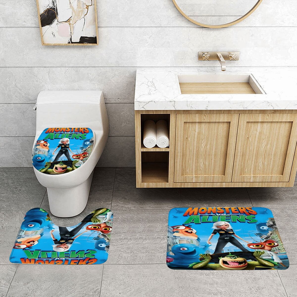 Monsters vs Aliens floor mat and toilet set is durable, machine ...