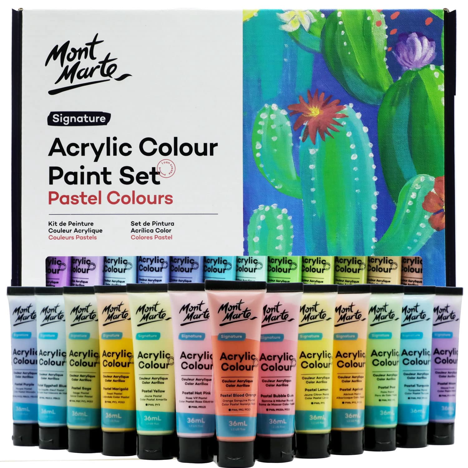 Mont Marte Acrylic Colour Pastel Paint Set Signature 24pc x 36ml (1.2 ...