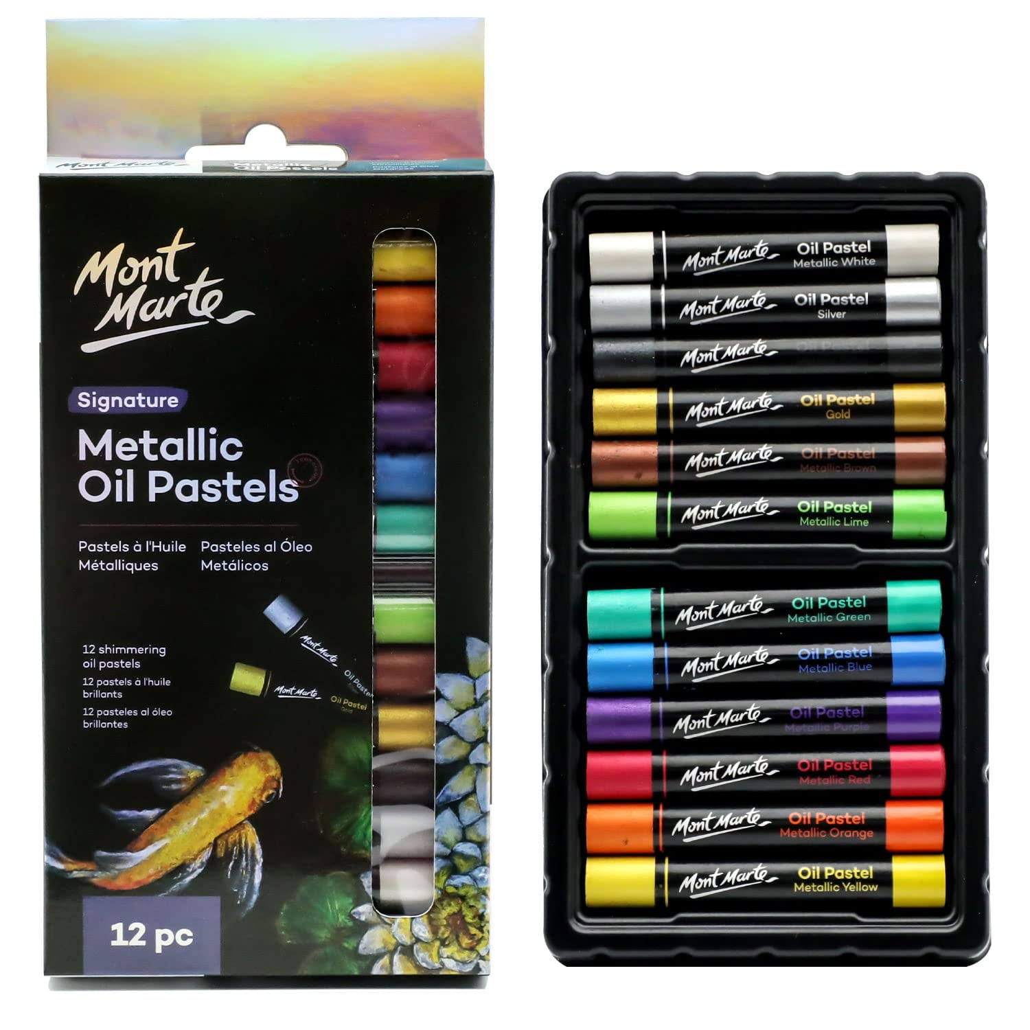 Mont Marte Metallic Oil Pastels Signature 12pc, Assorted Metallic ...