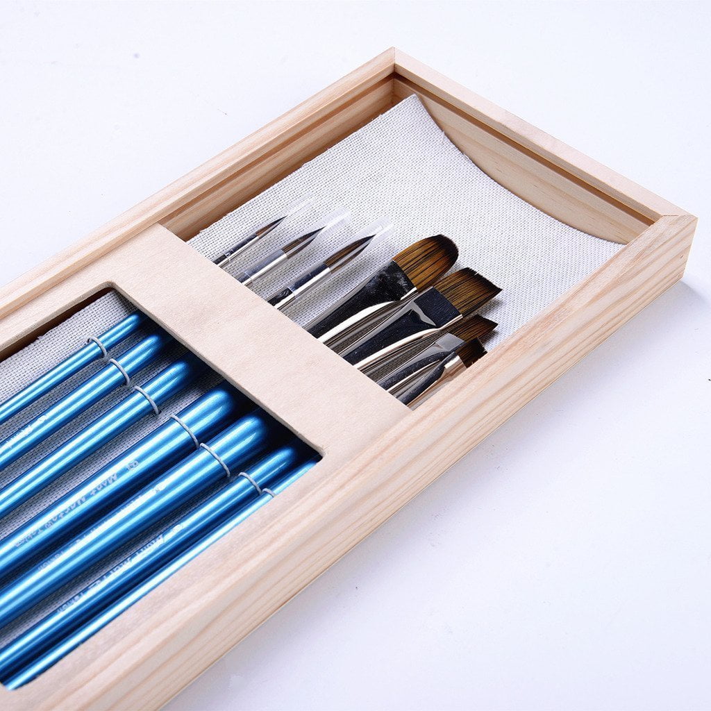 Mont Marte Oil Brush Set Taklon in wood Brush Box 7pce - Walmart.com