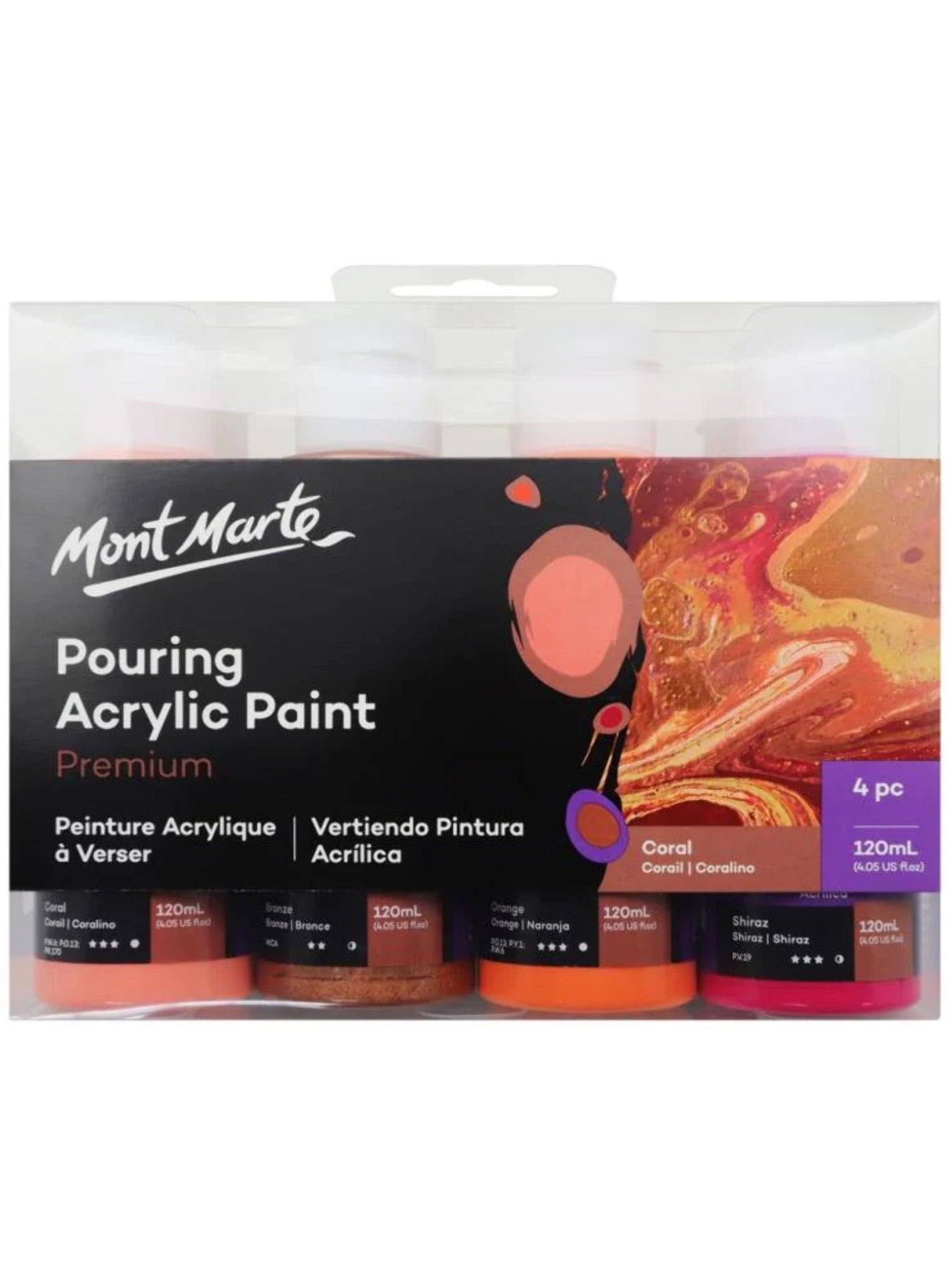 Mont Marte Premium Acrylic Pouring Paint Set, Coral, 4 x 4oz (120ml ...