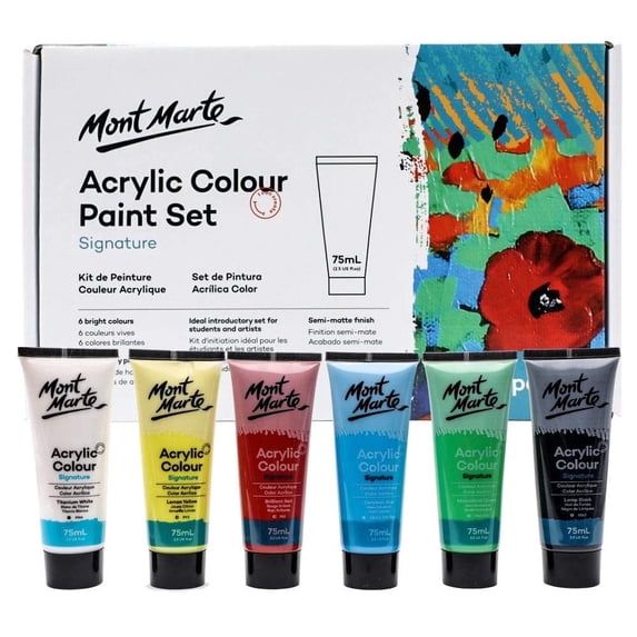 Mont Marte Signature Acrylic Color Paint Set, 6 x 2.5oz (75ml), Semi ...