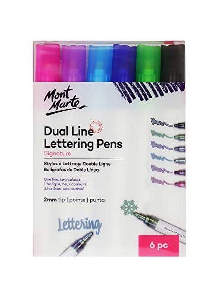 Mont Marte Signature Dual Line Lettering Pens 6pc, Self-Outlining Pens ...