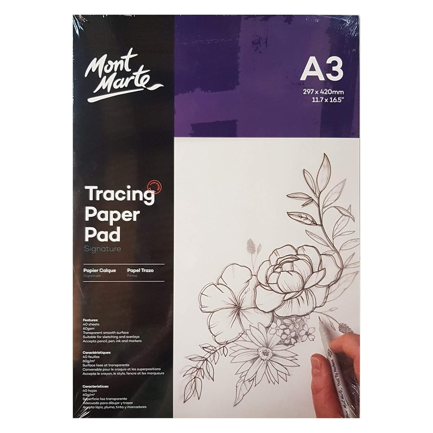 Mont Marte Tracing Paper Pad 60gsm 40 Sheet A3 - Walmart.com