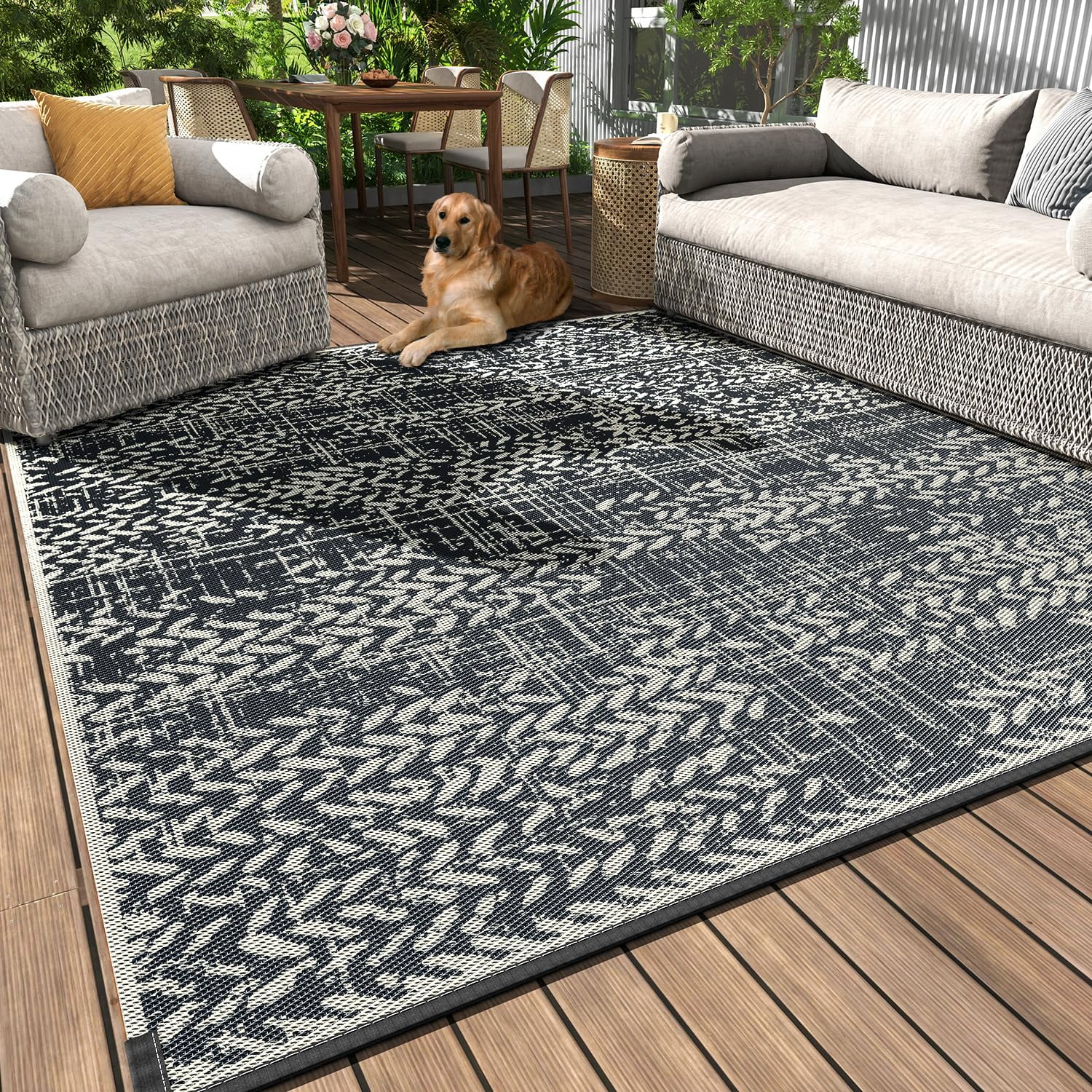 MontVoo Rug Waterproof-Patio HMF23 Rug Mat 5x8 Carpet Reversible RV ...