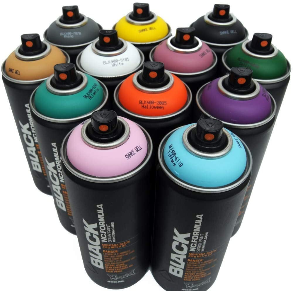 MONTANA-CANS BLACK 400ml Spray Paint, Set of 12, High Pressure, Matte ...