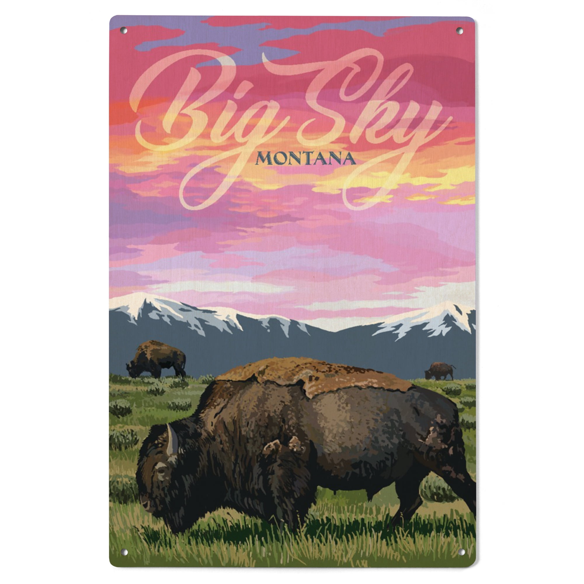 Montana, Bison and Sunset Birch Wood Wall Sign (6x9 Rustic Home Decor ...