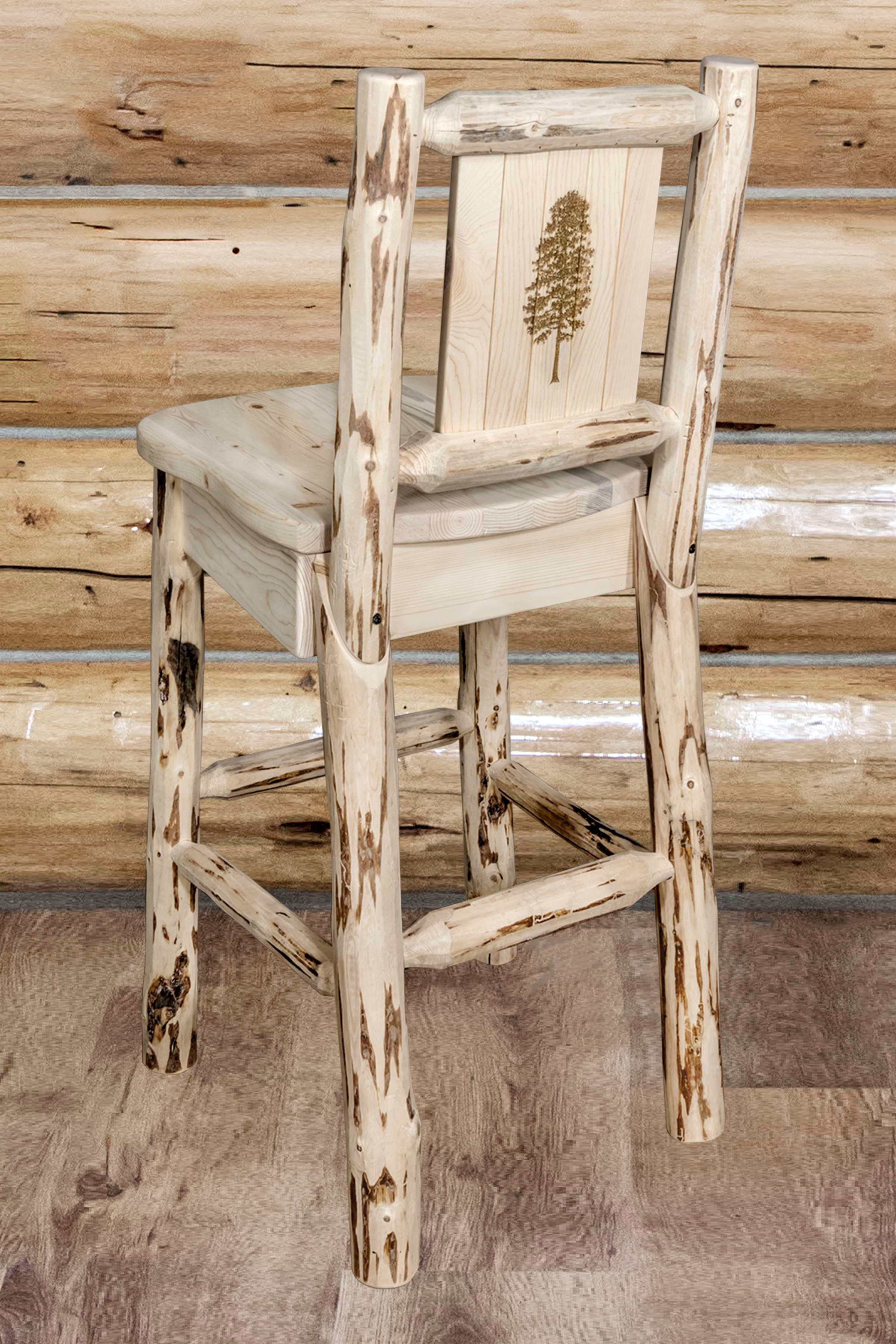 Montana Collection Barstool w/ Back, w/ Laser Engraved Pine Tree Design ...