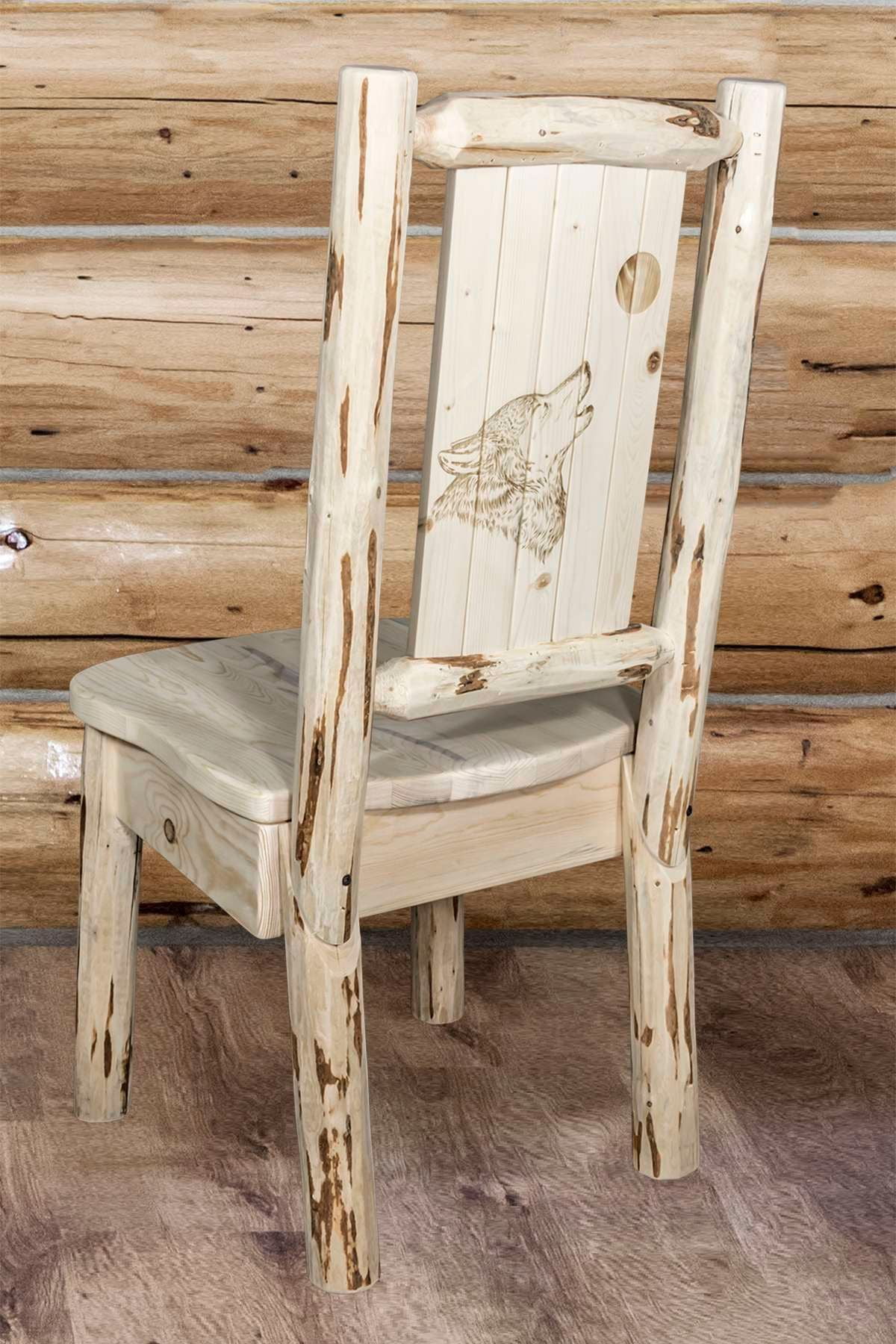 Montana Collection Side Chair w/ Laser Engraved Wolf Design, Ready to ...