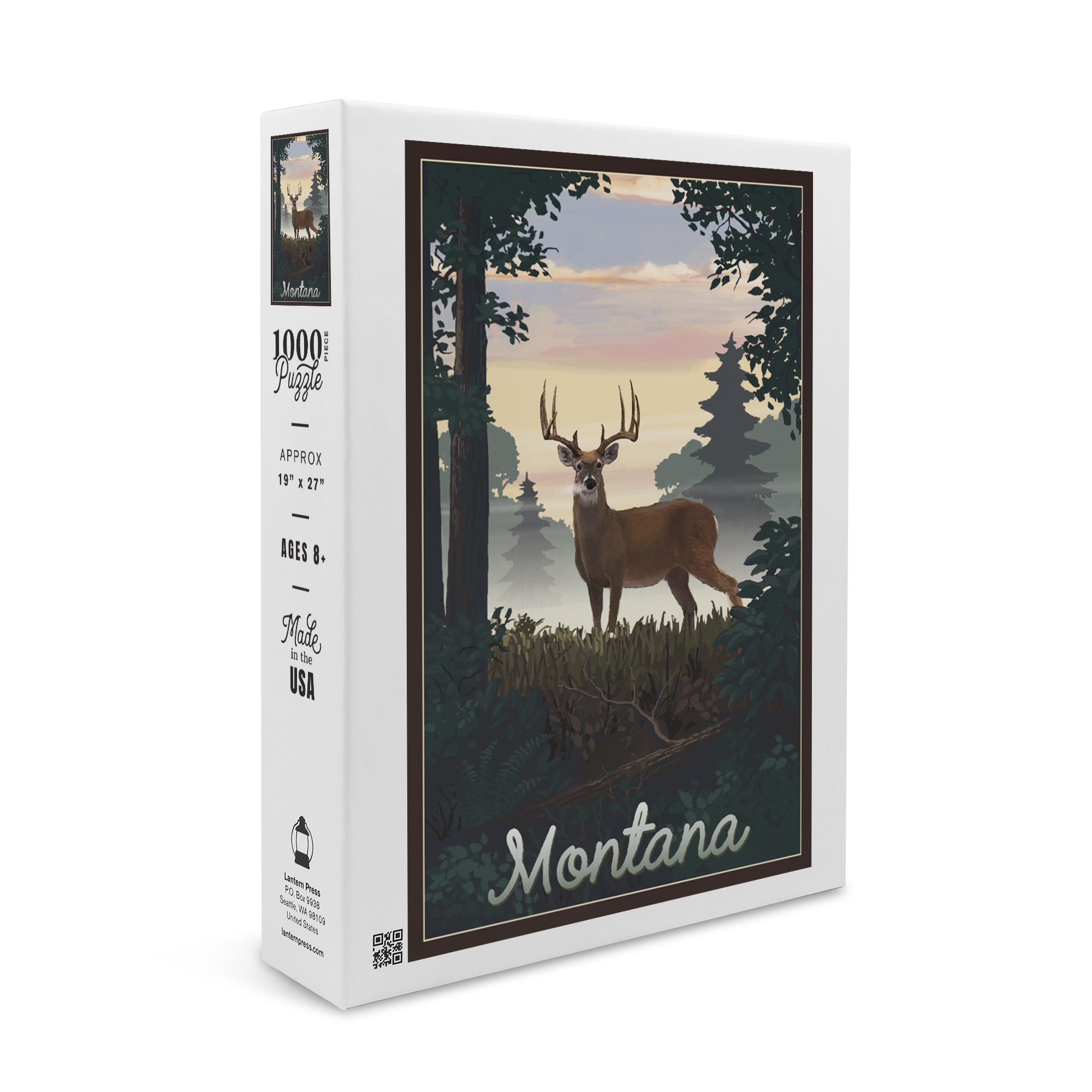 Montana, Deer and Sunrise, Script Lettering (1000 Piece Puzzle, Size ...