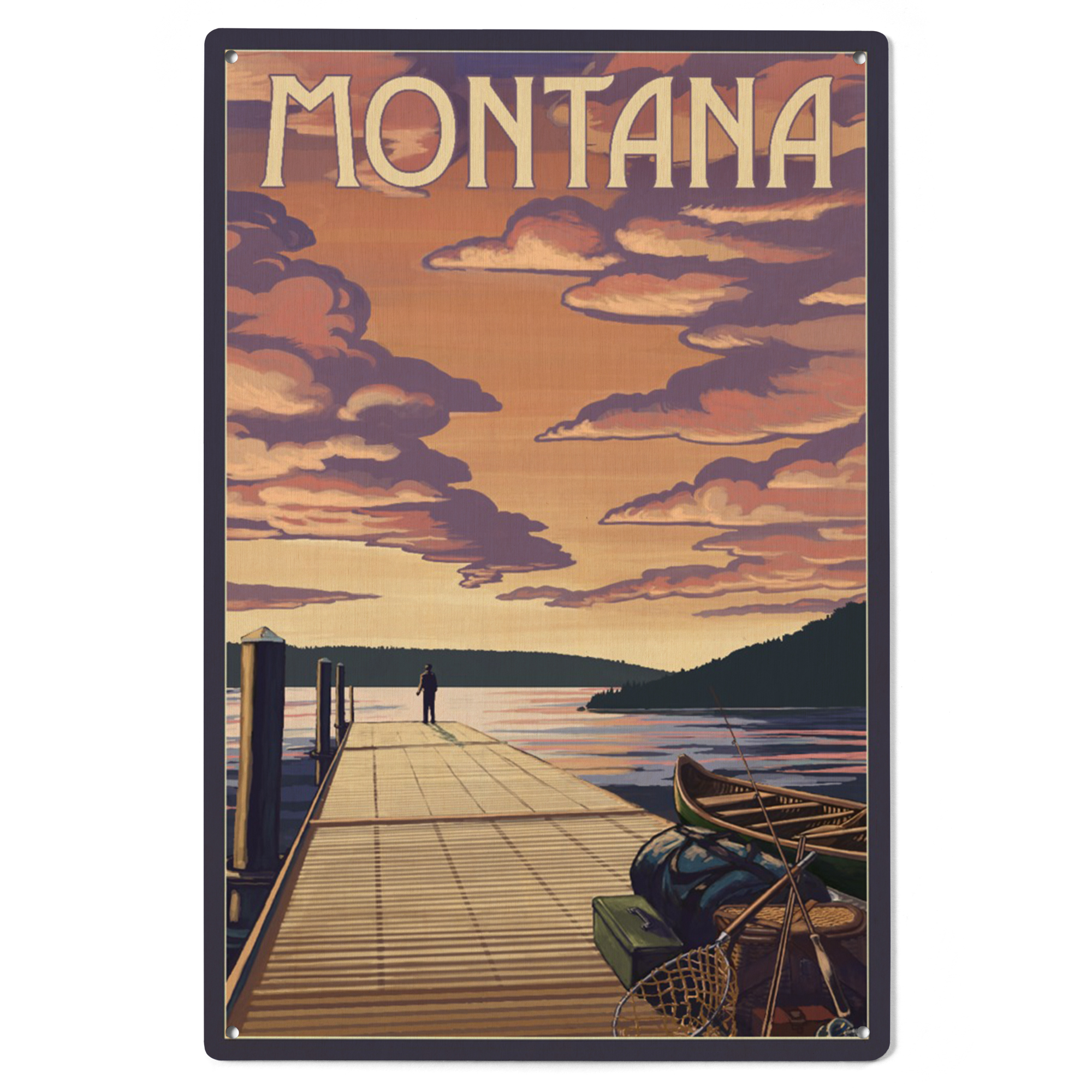 Montana, Dock and Lake Scene Birch Wood Wall Sign (6x9 Rustic Home ...