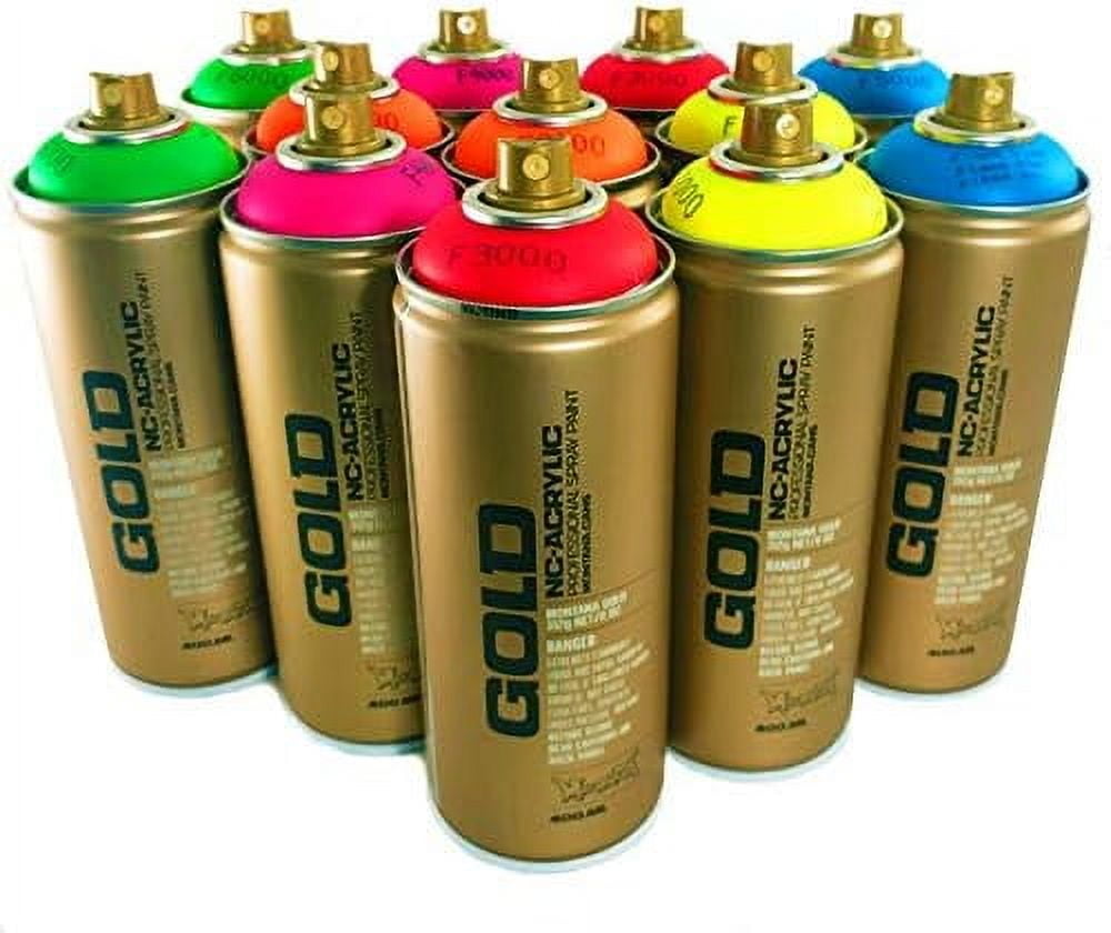 Montana Gold Spray Paint Fluorescent Set of 12 Aerosol Art 400ml Cans ...