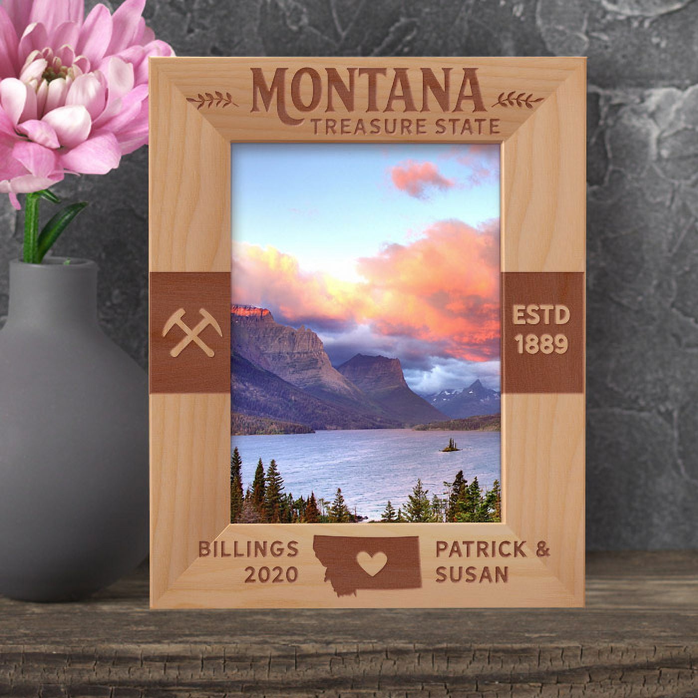 Montana Personalized Wooden Frame 5" x 7" Brown (Vertical) - Walmart.com