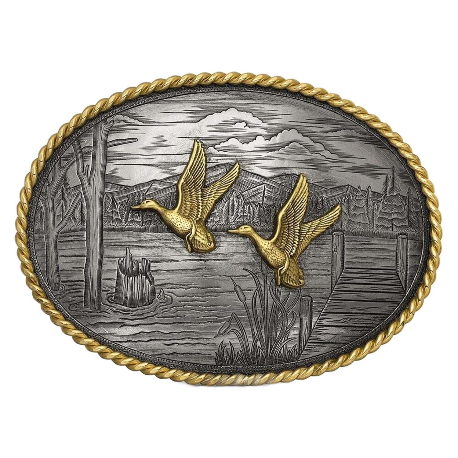 Montana Silversmiths On The Banks with Ducks Oval Rope Edge Western ...