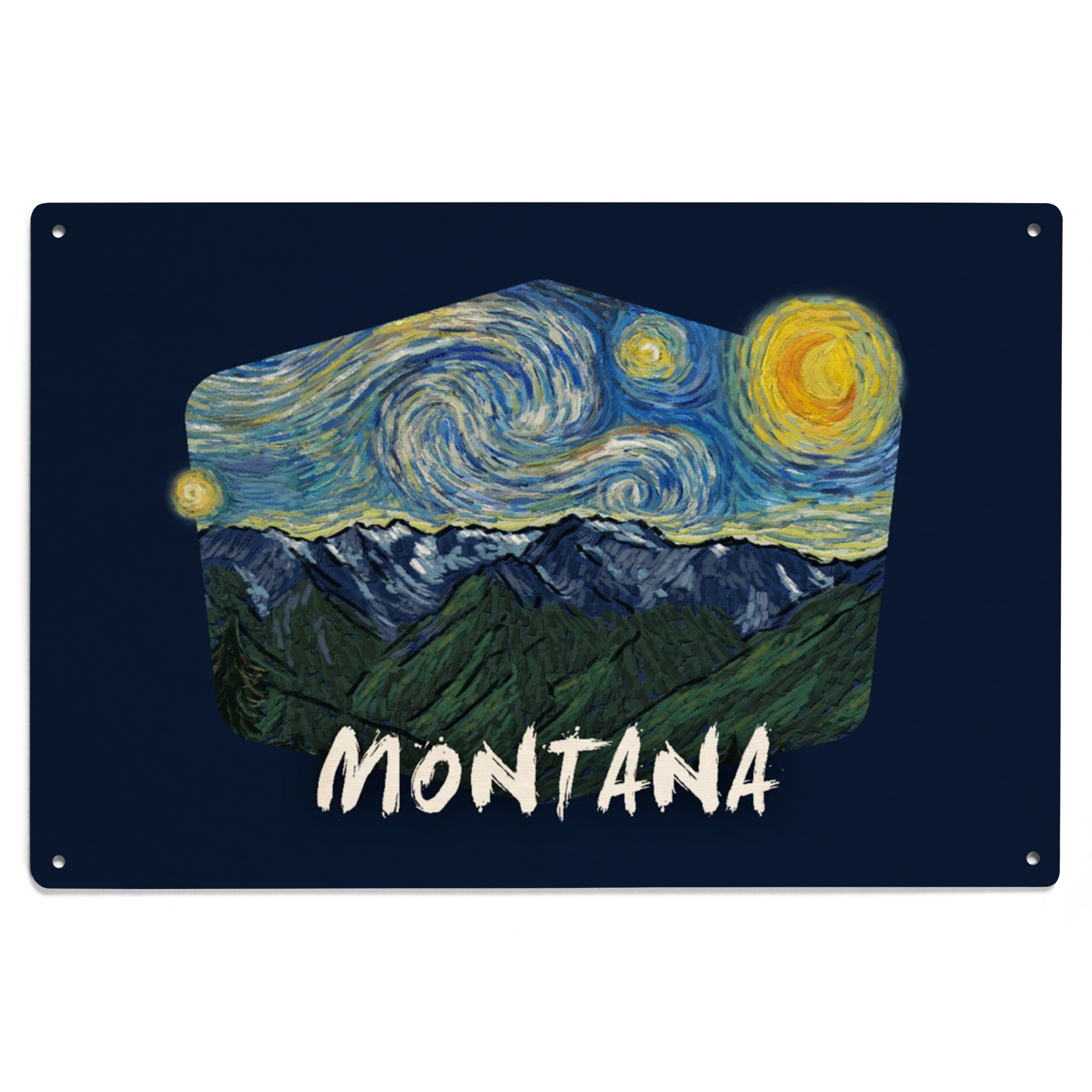 Montana, Starry Night, Contour Birch Wood Wall Sign (6x9 Rustic Home ...