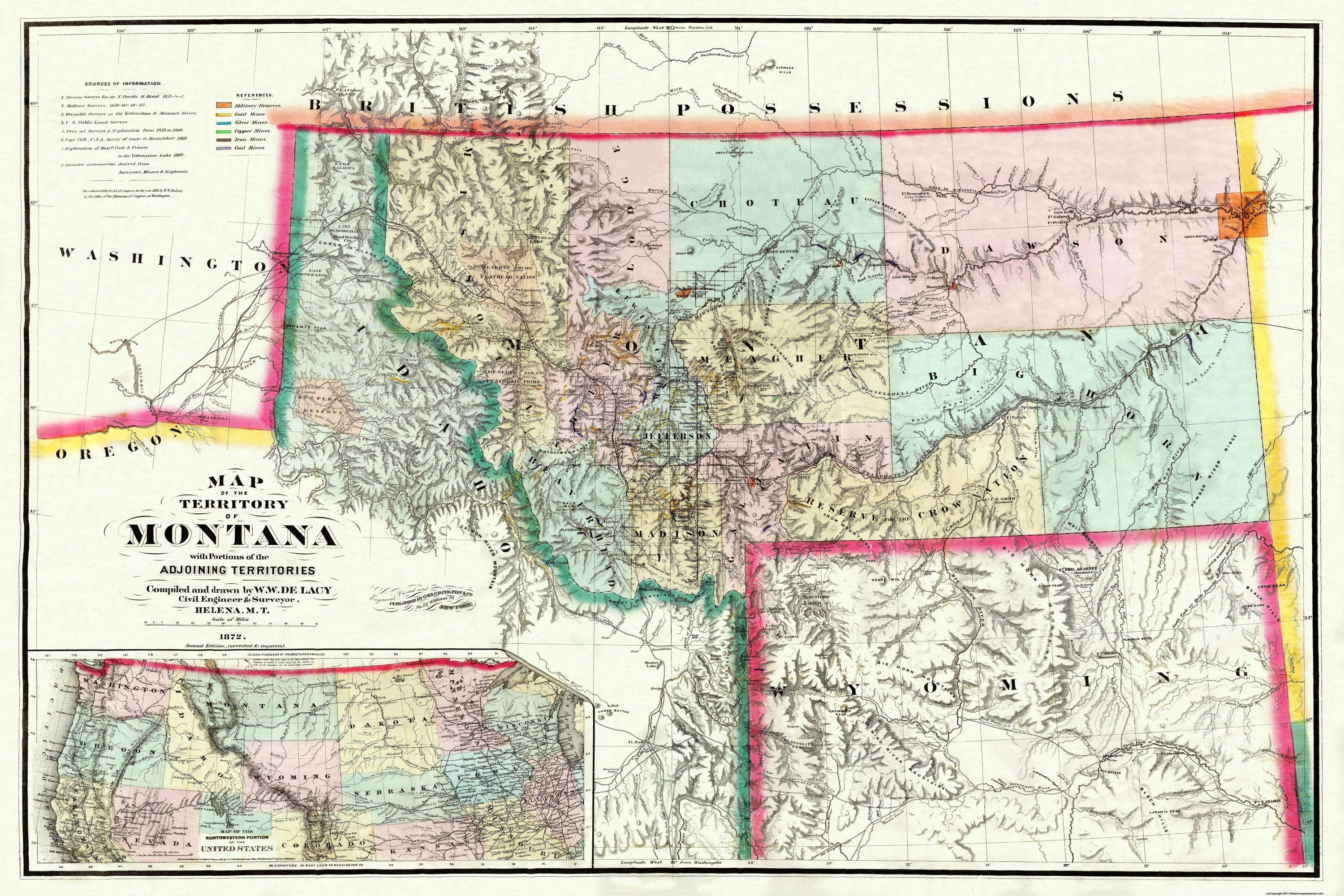 Historic State Map - Montana Territory - Delacy 1872 - 34.5 x 23 ...