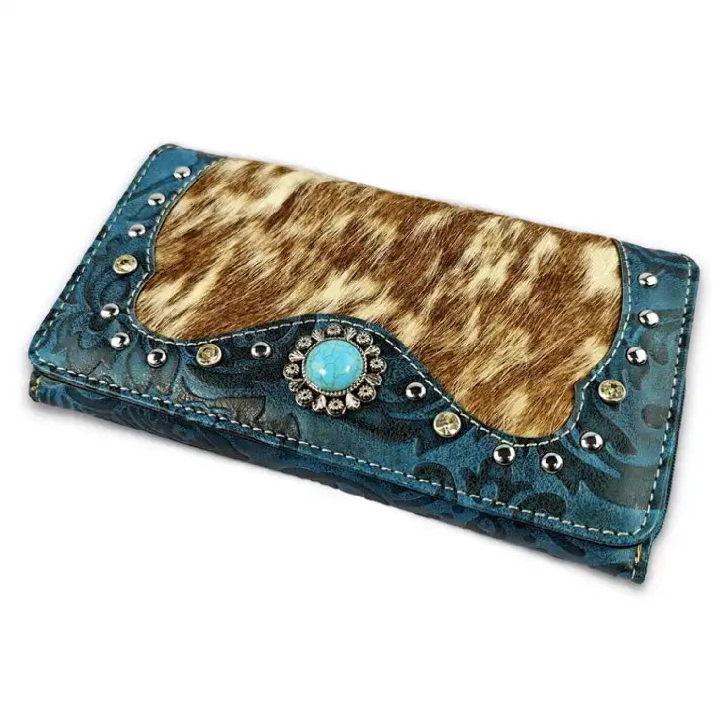 Montana Twist Western Turquoise Tooled PU Leather Slim Folding Wallet ...