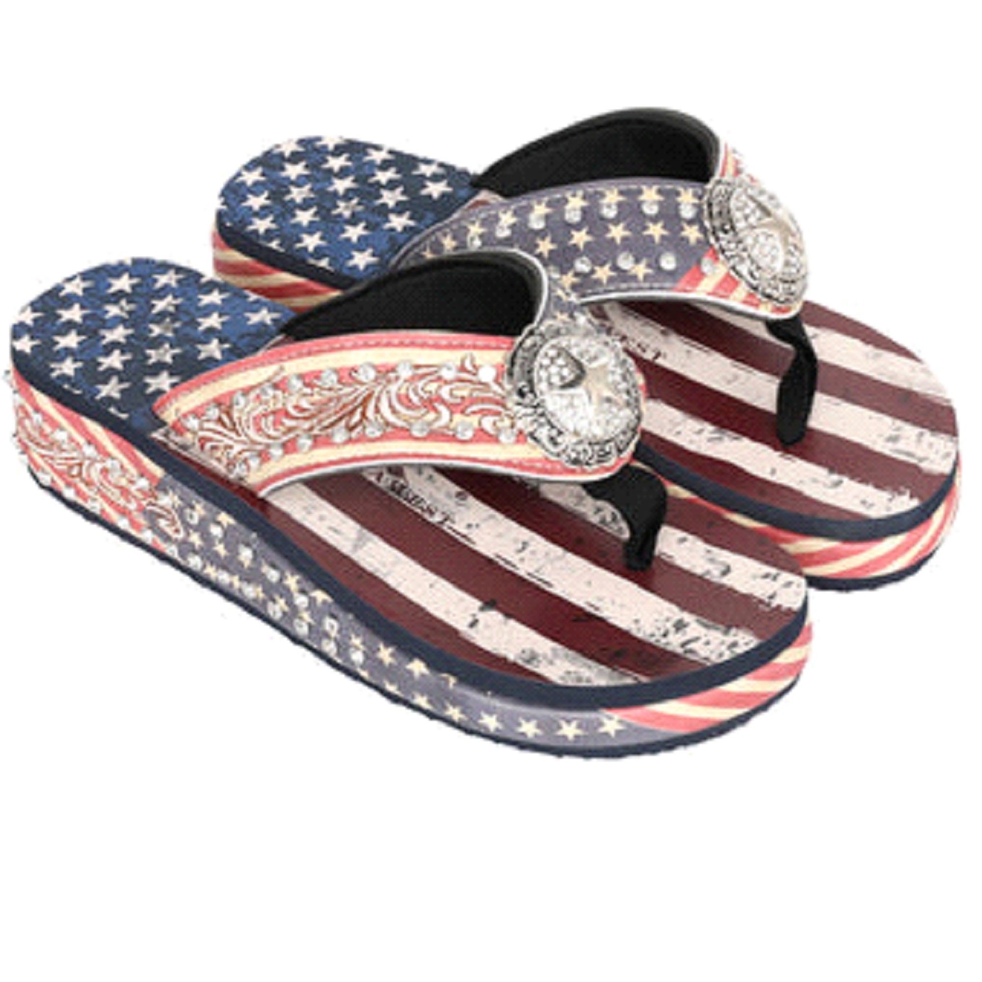 Montana West Americana Women's Platform Wedge Flip Flops Silver Star ...