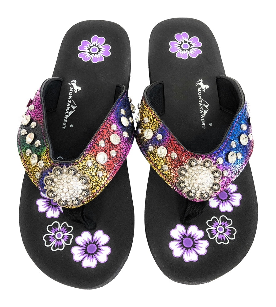 Montana West Glitter Rhinestone Flip Flop - Rainbow 9 - Walmart.com