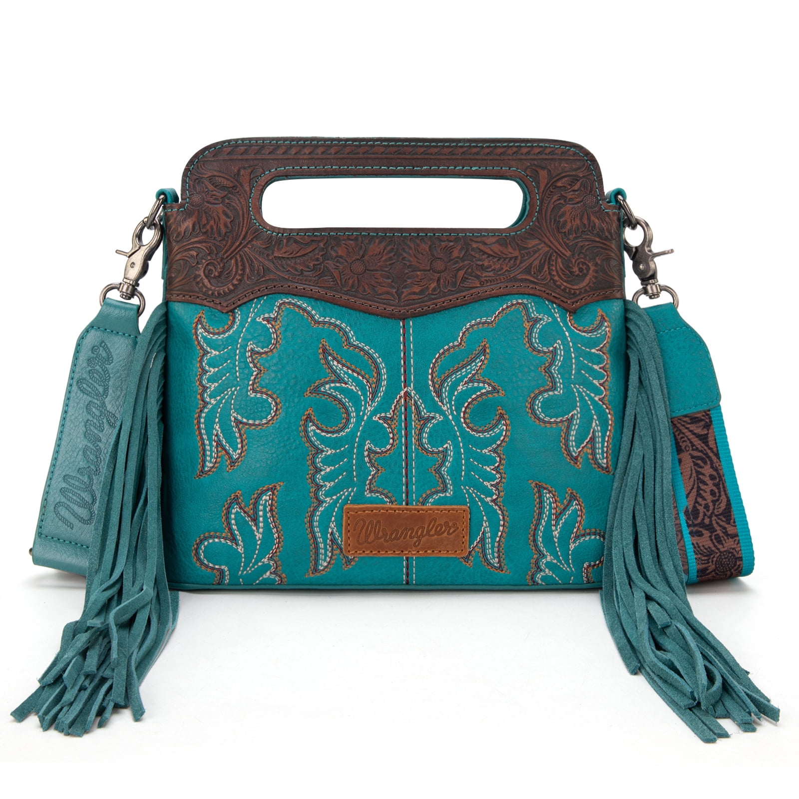 Wrangler Top Handle Bag for Women Embroidered Fringe Western Crossbody ...